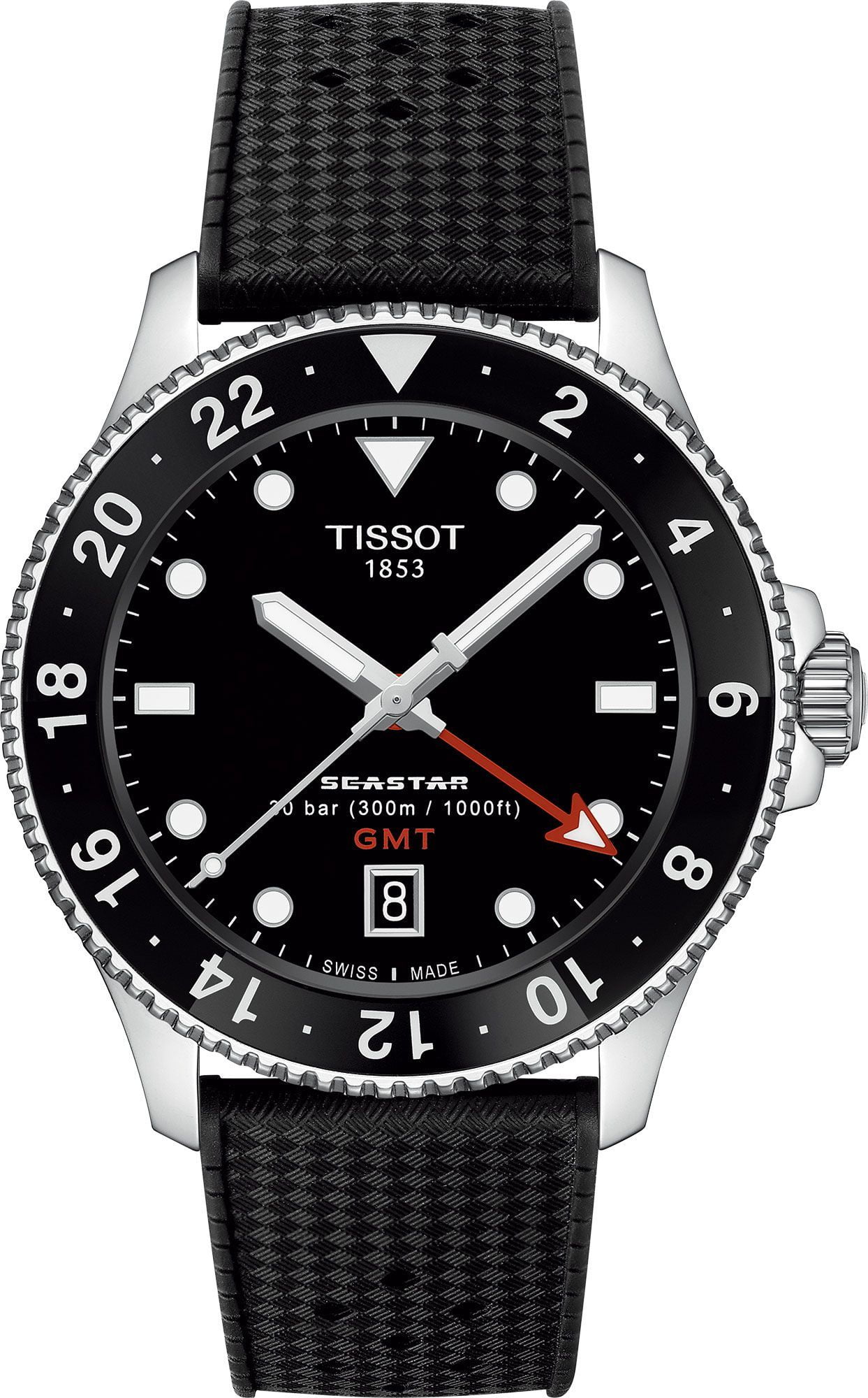 Tissot Seastar 1000 Quartz GMT Black Dial Rubber Strap Men's Watch T120 ...