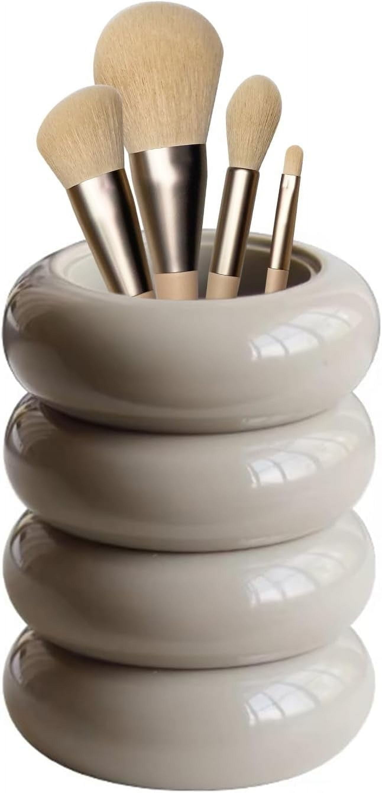 Tissting Qtip Holder Dispenser 7.8 x 12.5 cm Khaki Resin Doughnut Shape ...