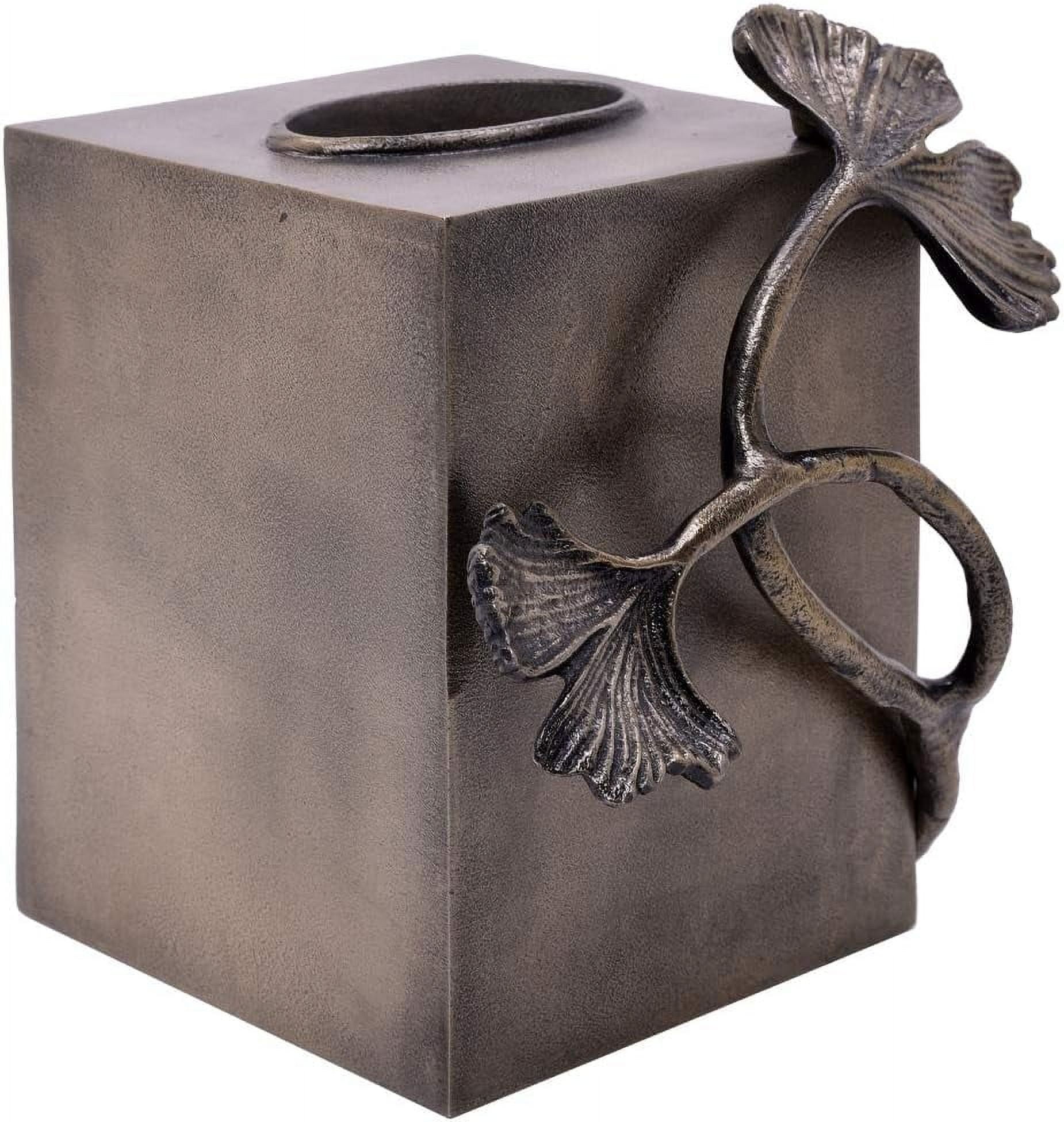 Tissue Box Aluminum Finished with Antique Brass Ginko Leaf Design, Top ...