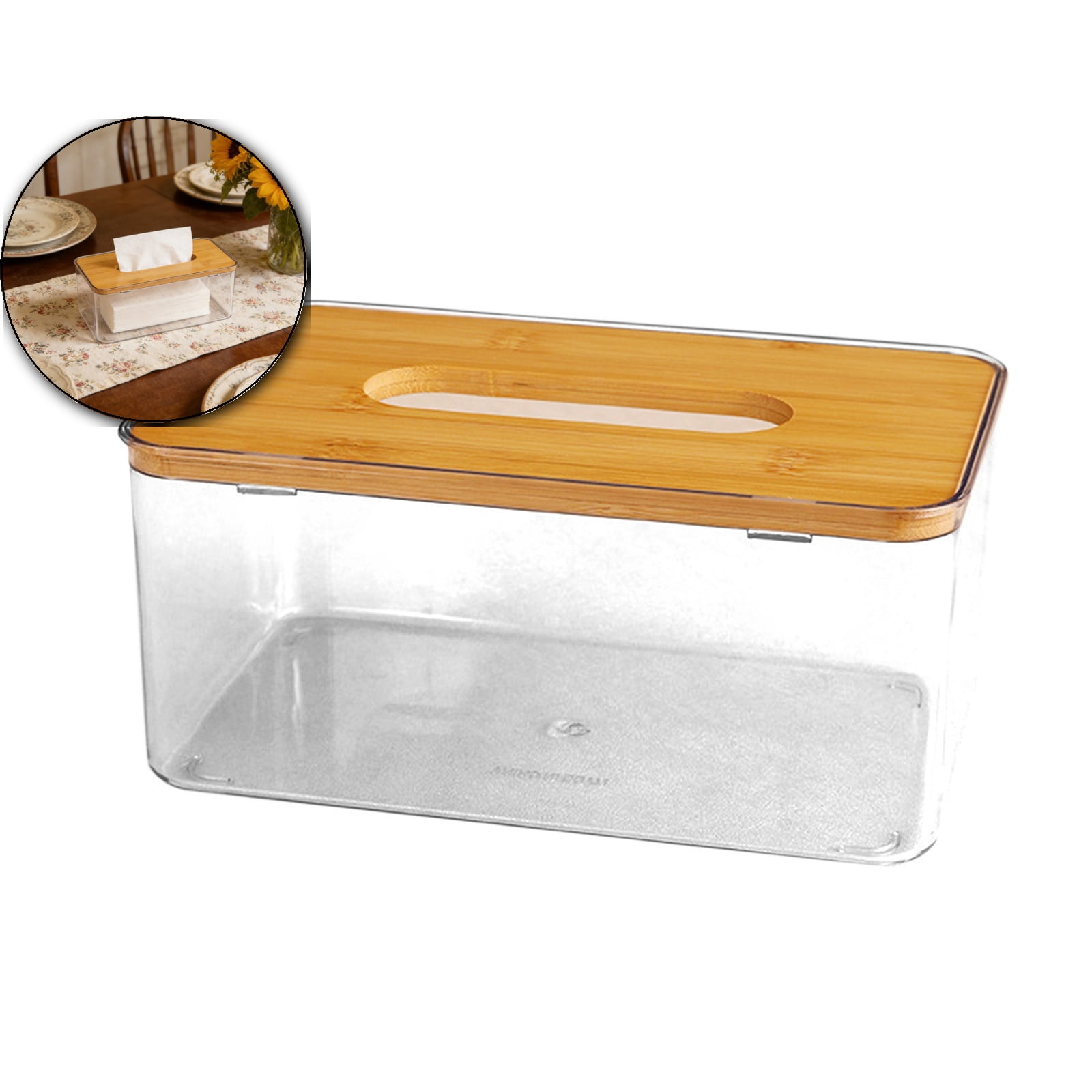 Tissue Box, Clear Tissue Box Holder with Bamboo Lid, Dryer Sheet Holder ...