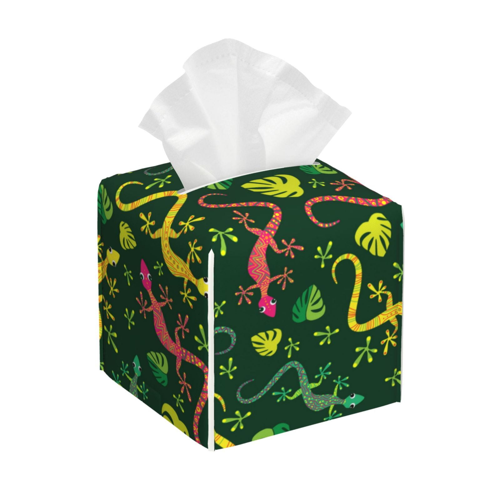 Tissue Box Cover Abstract Cute Lizard Gecko Leaves Tissues Boxes Holder ...