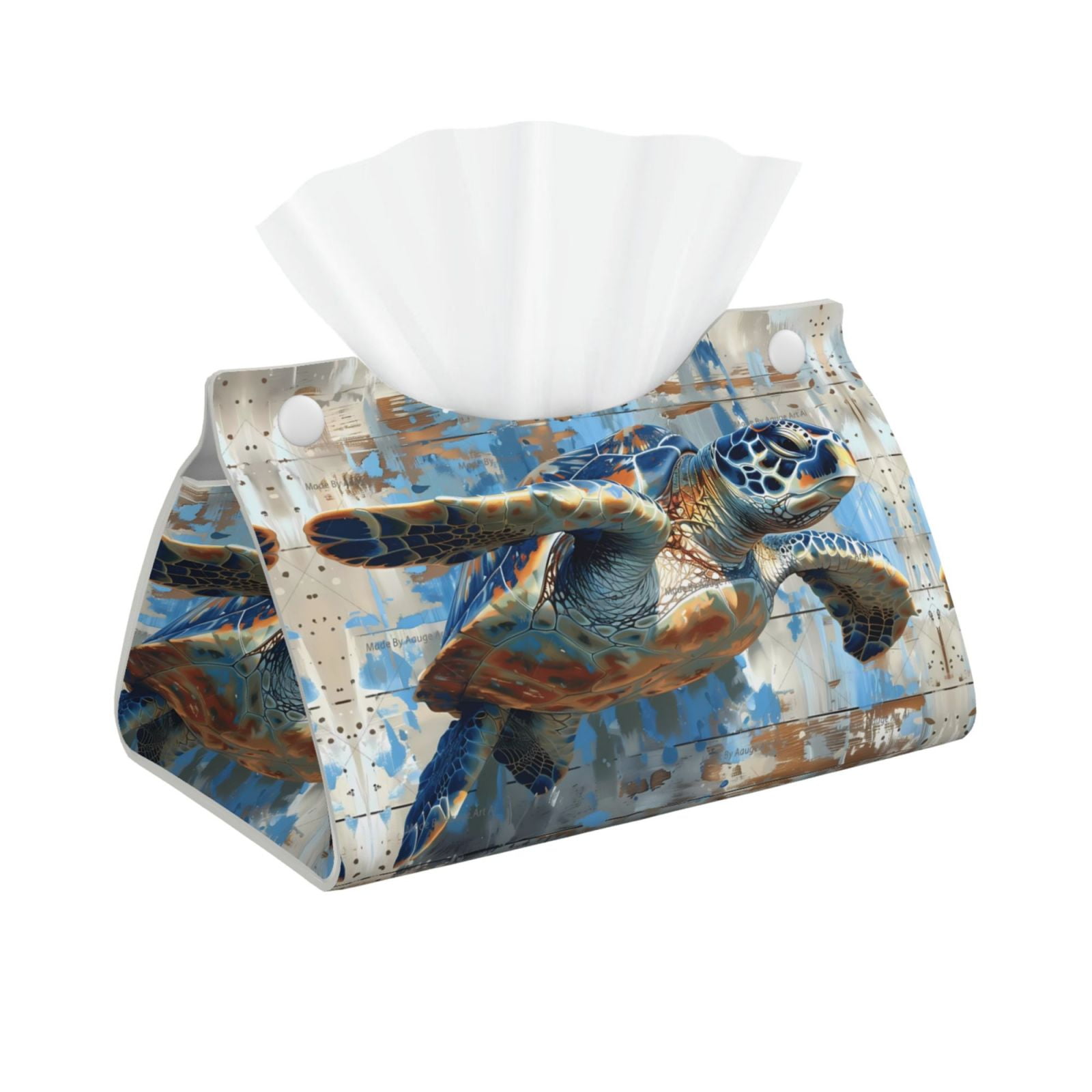 Tissue Box Cover, Abstract Sea Turtle Rectangular Leather Tissue Holder ...
