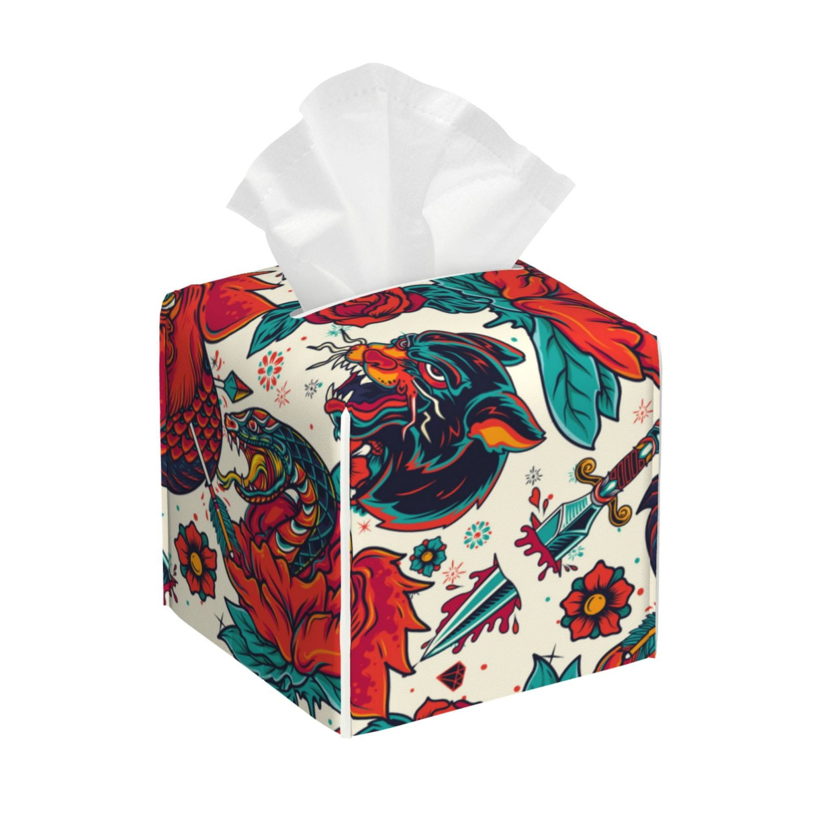 Tissue Box Cover AbstractChicken Snake Wolf Rose Tissues Boxes Holder ...