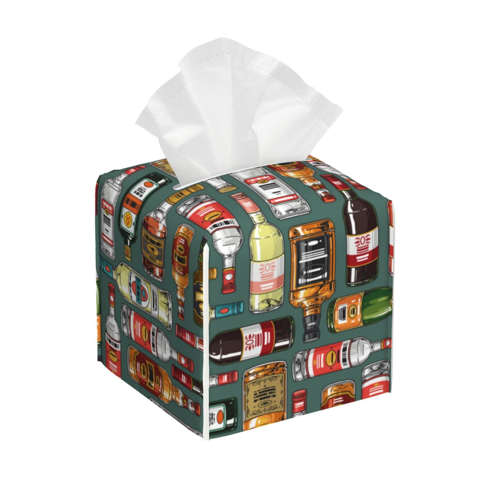 Tissue Box Cover, Alcohol Bottles Leather Tissue Box Holder - Tissue ...