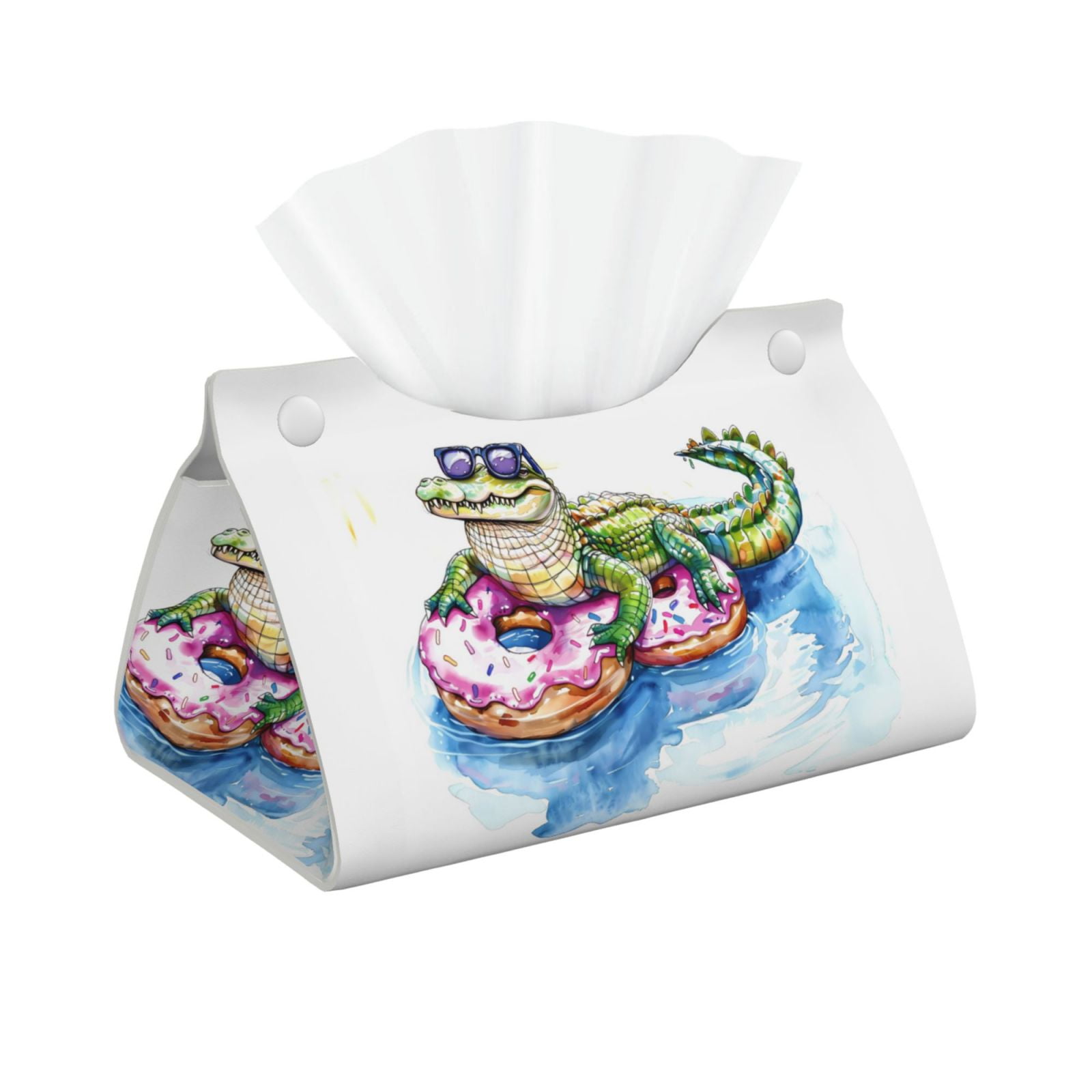 Tissue Box Cover, Alligator Donut Pool Float Rectangular Leather Tissue ...
