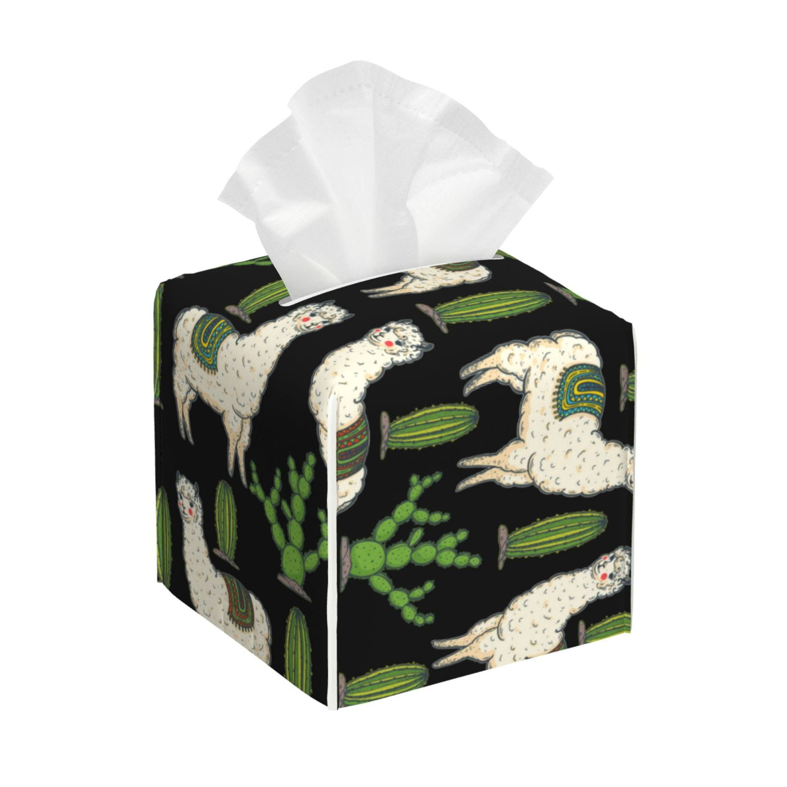 Tissue Box Cover, Alpaca Cute llamas cactus funny Leather Tissue Box ...