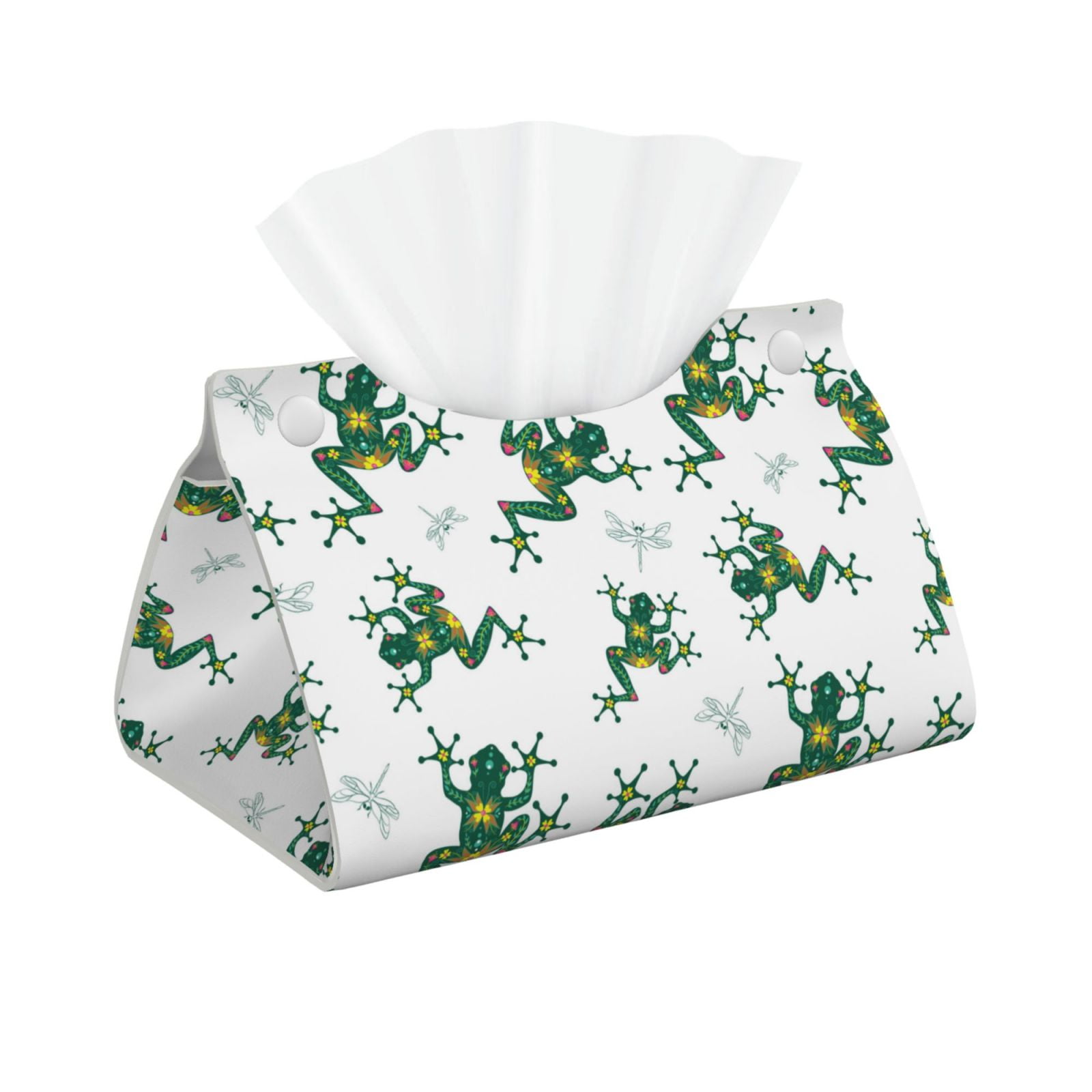 Tissue Box Cover, Artistic Cute Frog Dragonfly Leather Rectangular ...