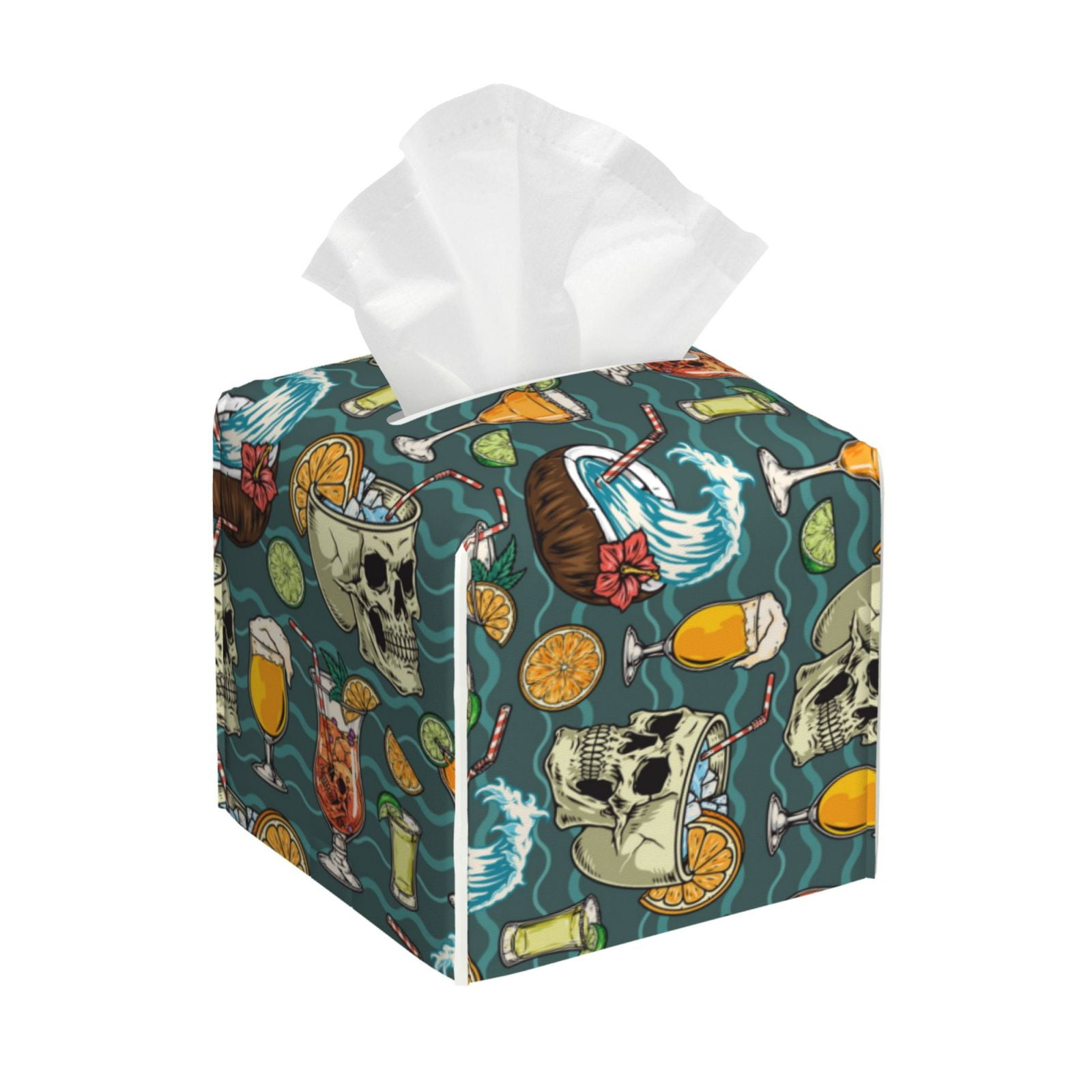 Tissue Box Cover, Artistic Drink Coconut Skull Leather Tissue Box ...