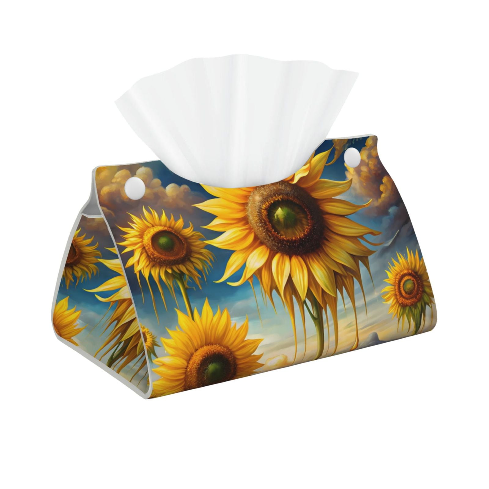 Tissue Box Cover, Artistic Oil Painting Sunflower Rectangular Leather ...