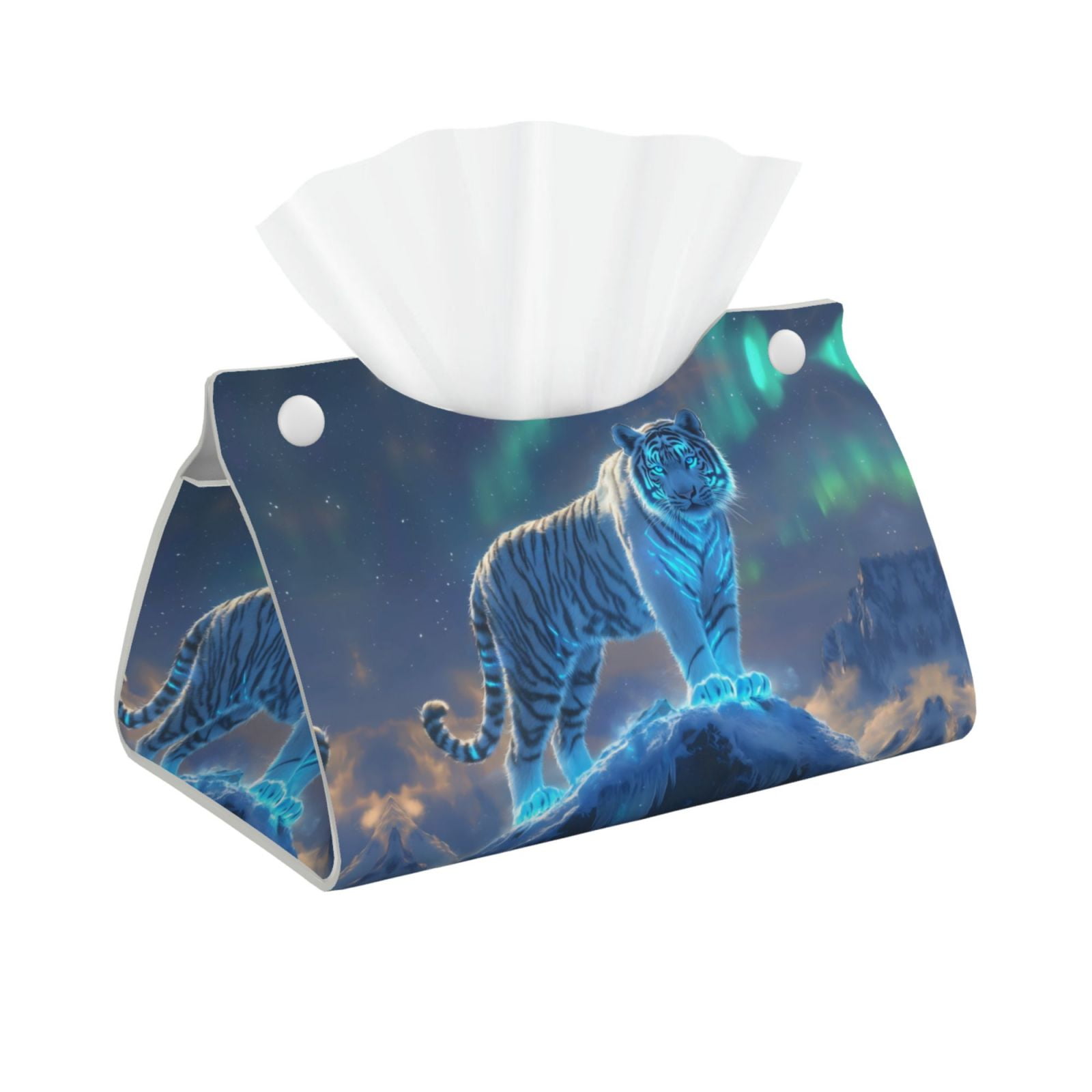 Tissue Box Cover, Aurora White Tiger Standing Rectangular Leather ...