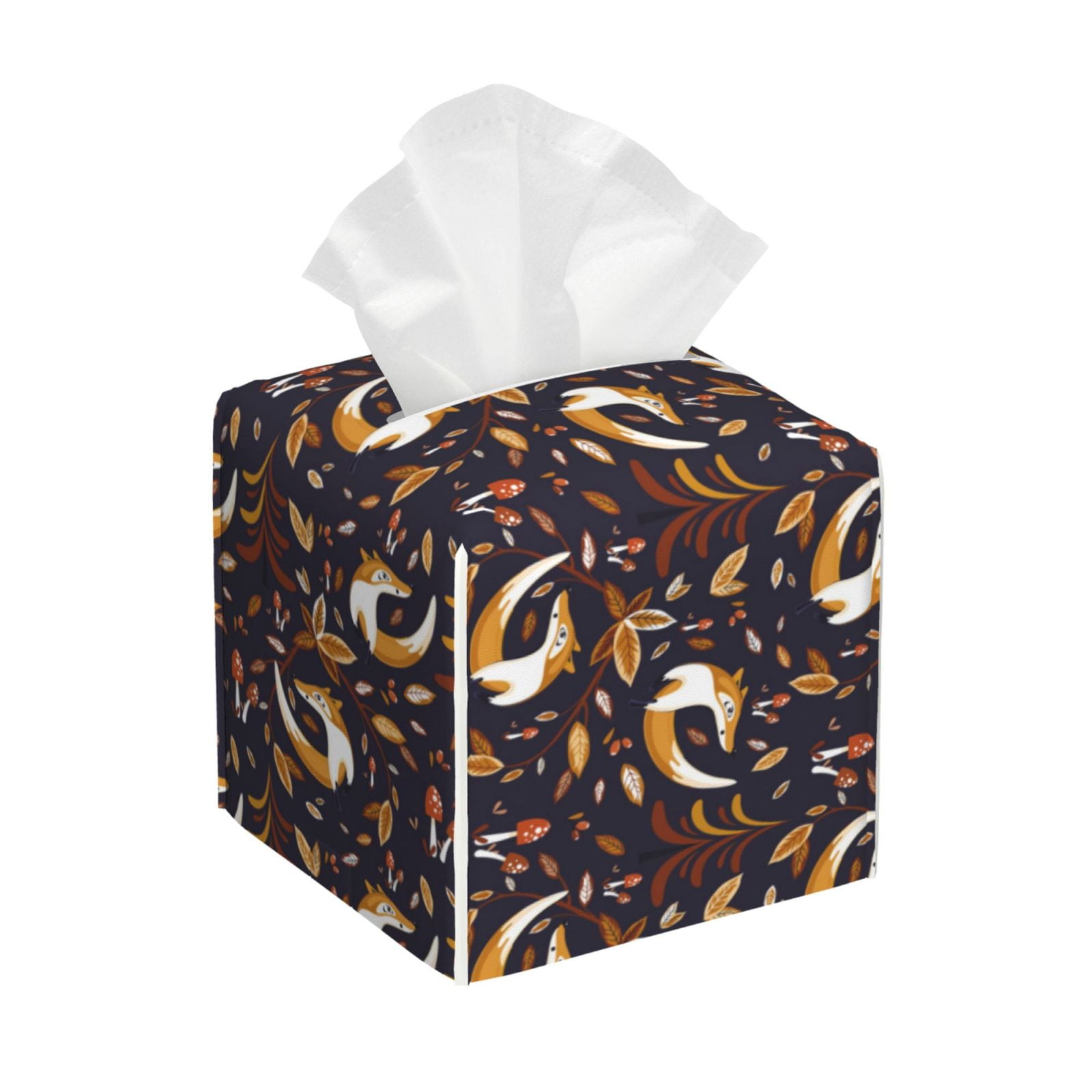 Tissue Box Cover, Autumn Leaf Fox Mushroom Leather Tissue Box Holder ...