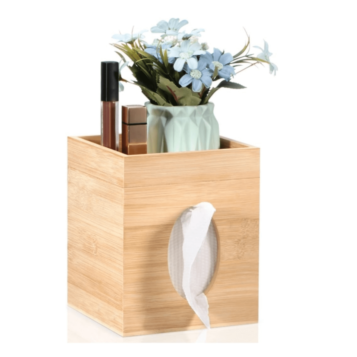 Tissue Box Cover, Bamboo Tissue Box Cover with Storage Tray Square ...