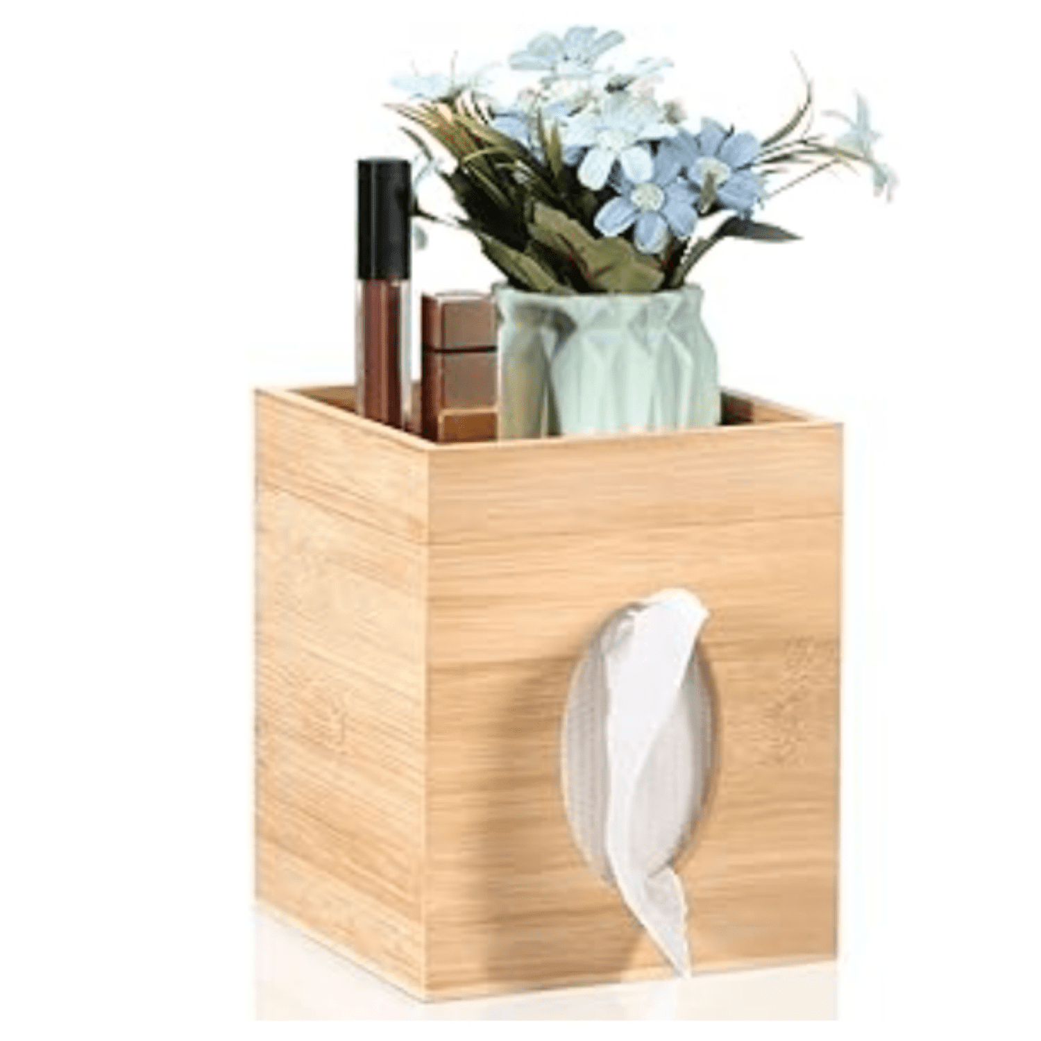 Tissue Box Cover, Bamboo Tissue Box Cover with Storage Tray Square ...