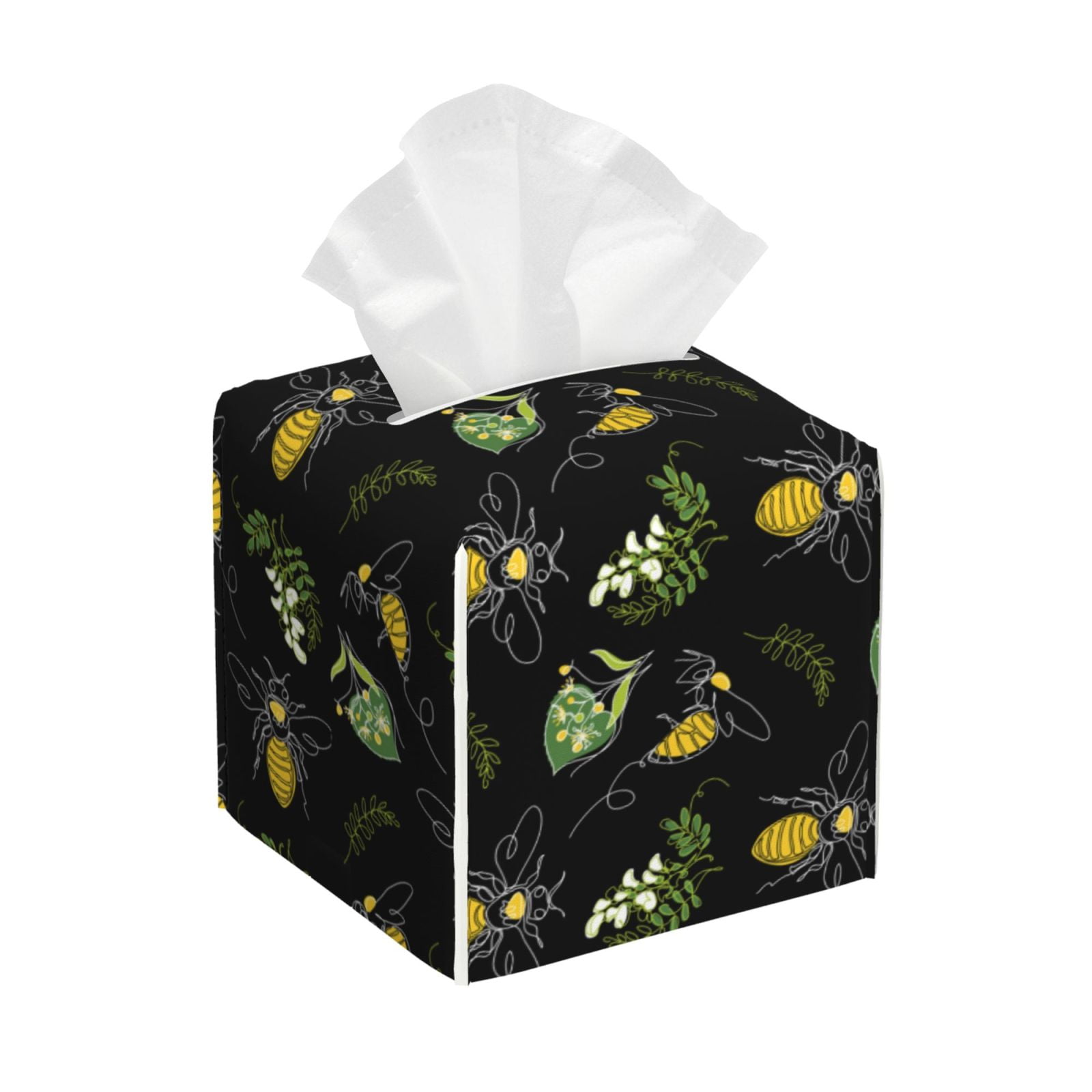 Tissue Box Cover, Bee Floral Leather Tissue Box Holder - Tissue Case ...