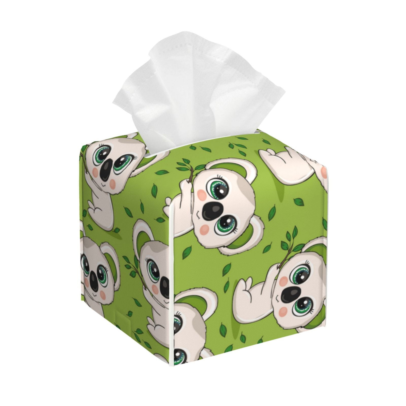 Tissue Box Cover, Big Eyes Koala Green Leather Tissue Box Holder ...