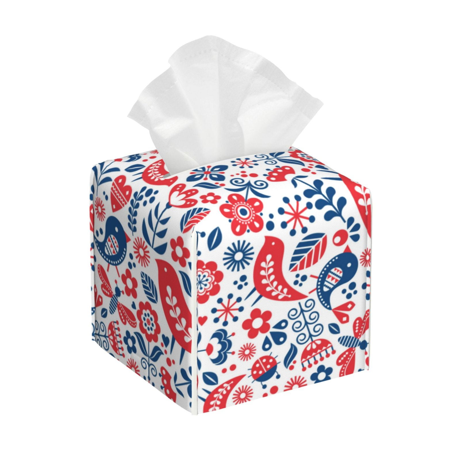 Tissue Box Cover, Birds Flowers Leather Tissue Box Holder - Tissue Case ...