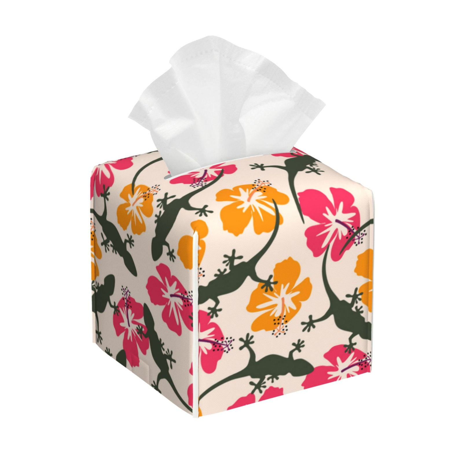Tissue Box Cover Black Gecko Lizard Flowers Tissues Boxes Holder ...
