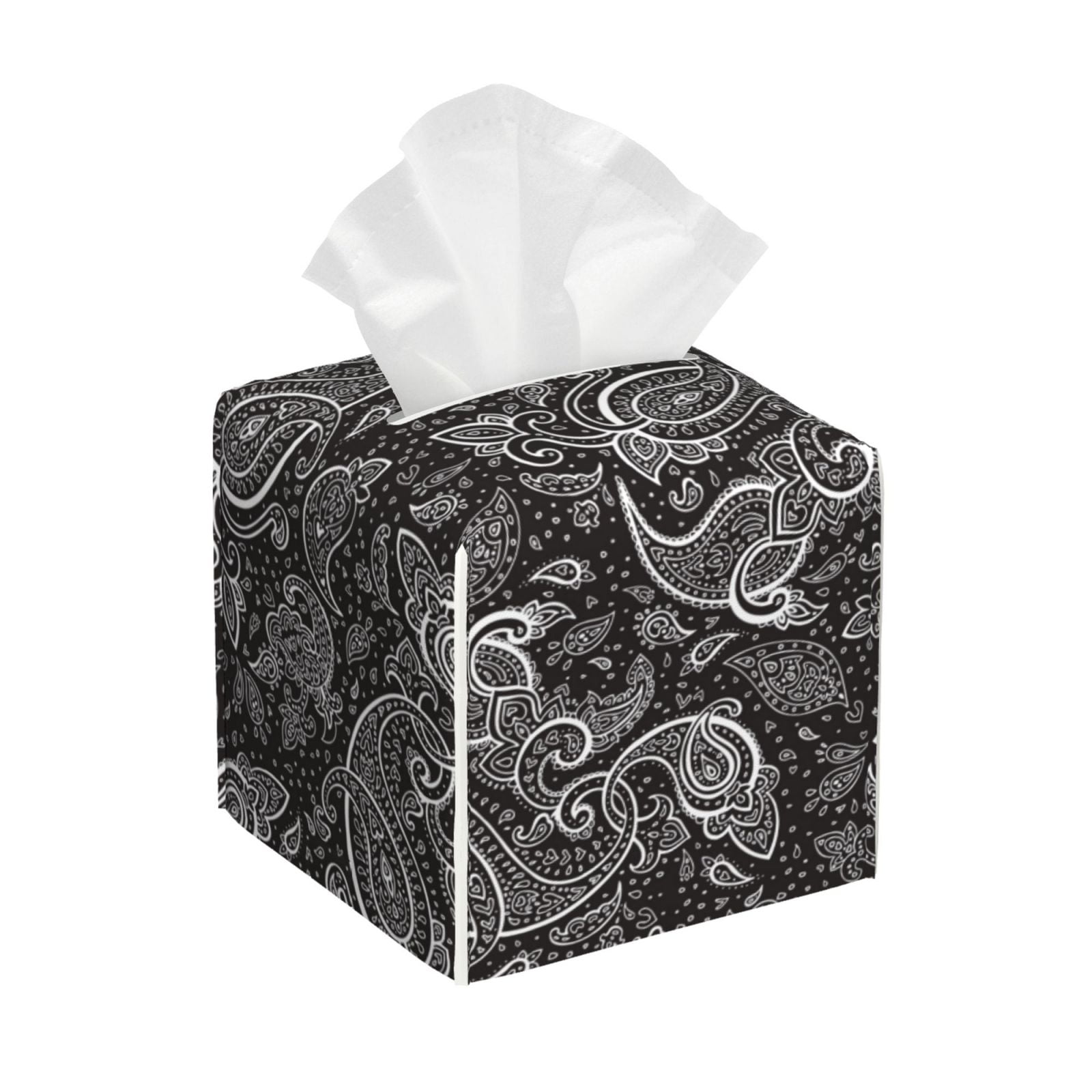 Tissue Box Cover, Black Paisley -Modern Square Leather Tissue Box ...