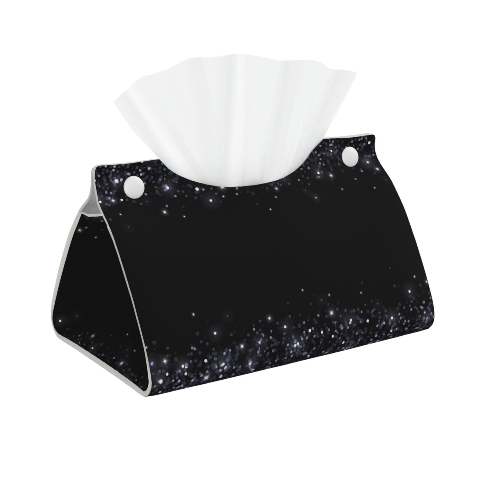 Tissue Box Cover, Black Silver Glitter Border Leather Rectangular ...