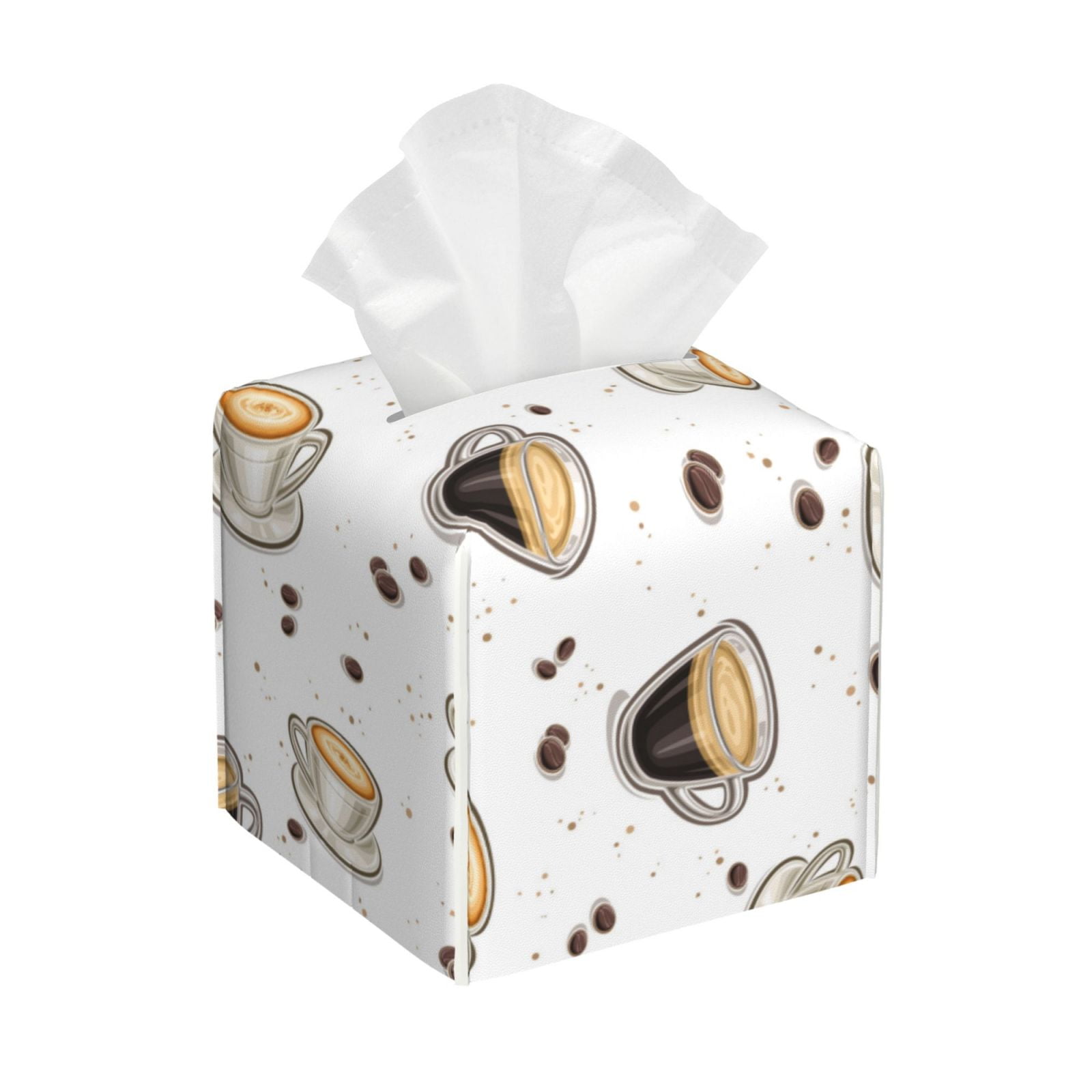 Tissue Box Cover, Black White Cup Coffee Print Leather Tissue Box ...