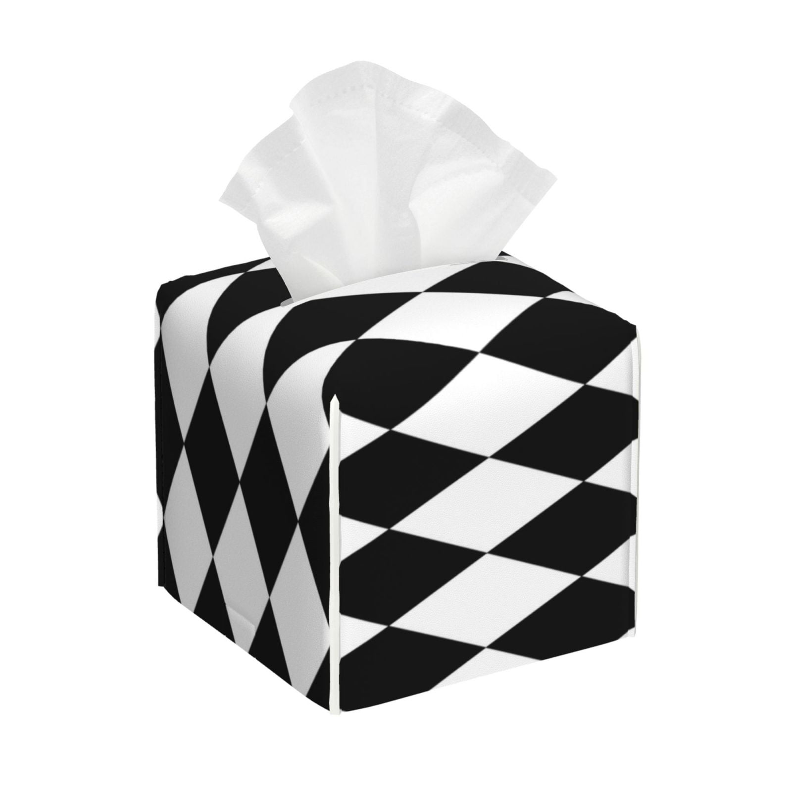 Tissue Box Cover, Black And White Diamonds Leather Tissue Box Holder ...