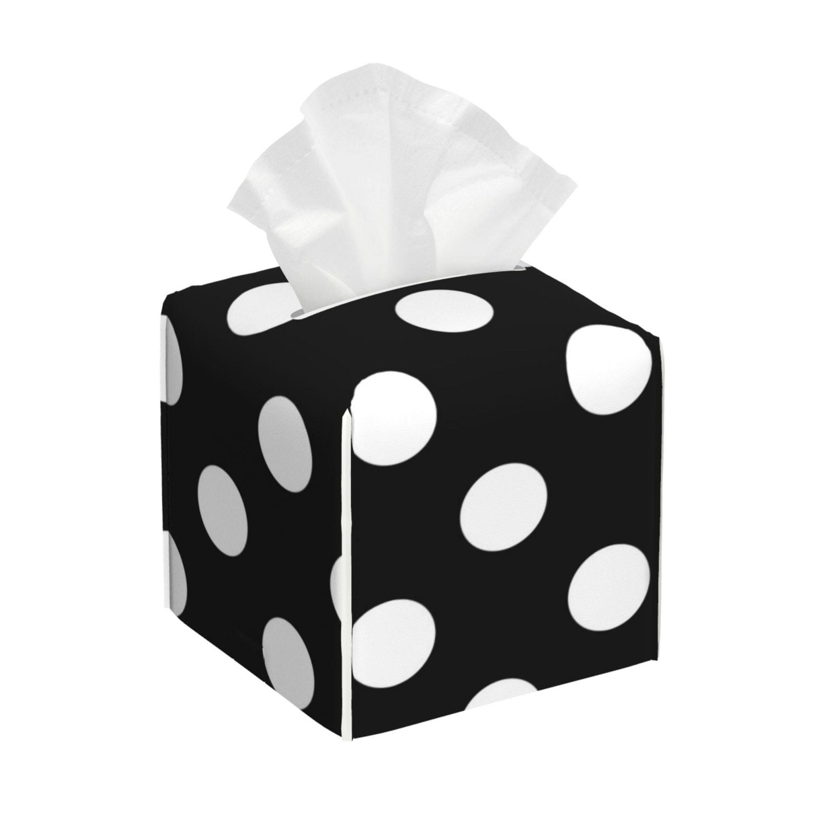 Tissue Box Cover, Black and White Polka Dot Leather Tissue Box Holder - Tissue Case Facial Paper ...