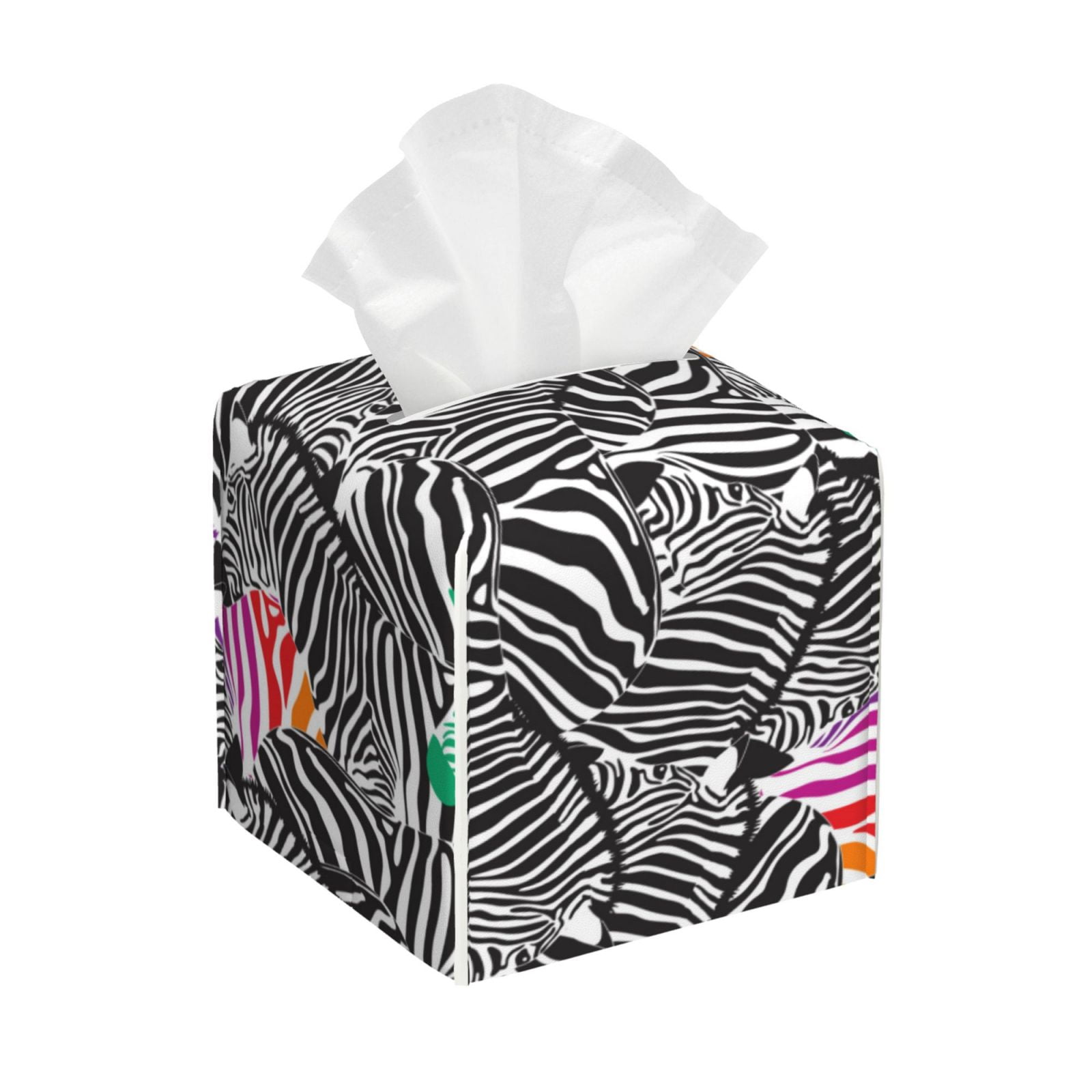 Tissue Box Cover - Black colorful zebra trendy Modern Square Leather ...