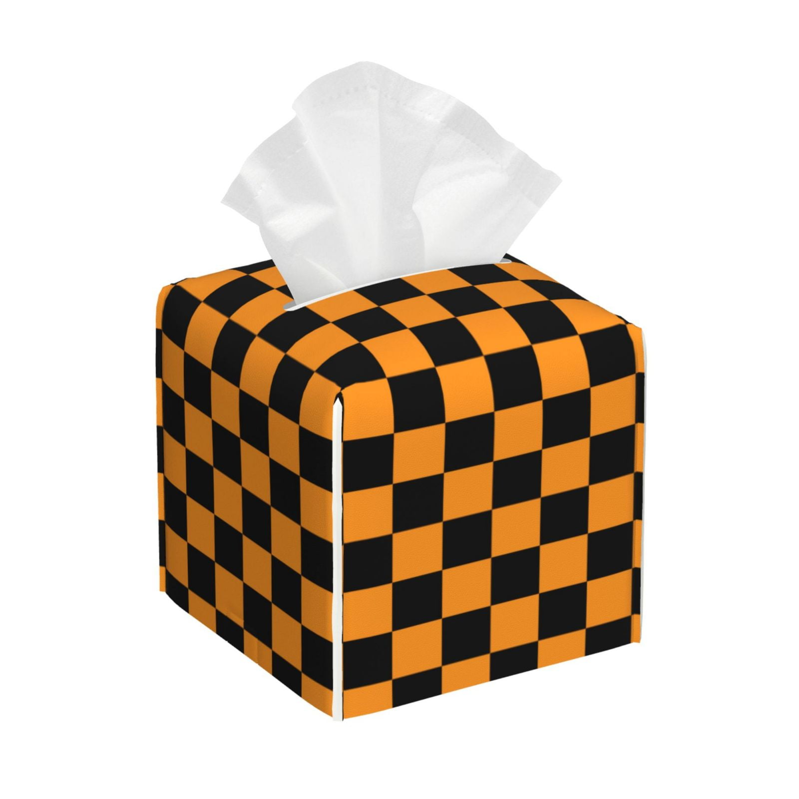 Tissue Box Cover Black orange checkered Tissues Boxes Holder Organizer ...