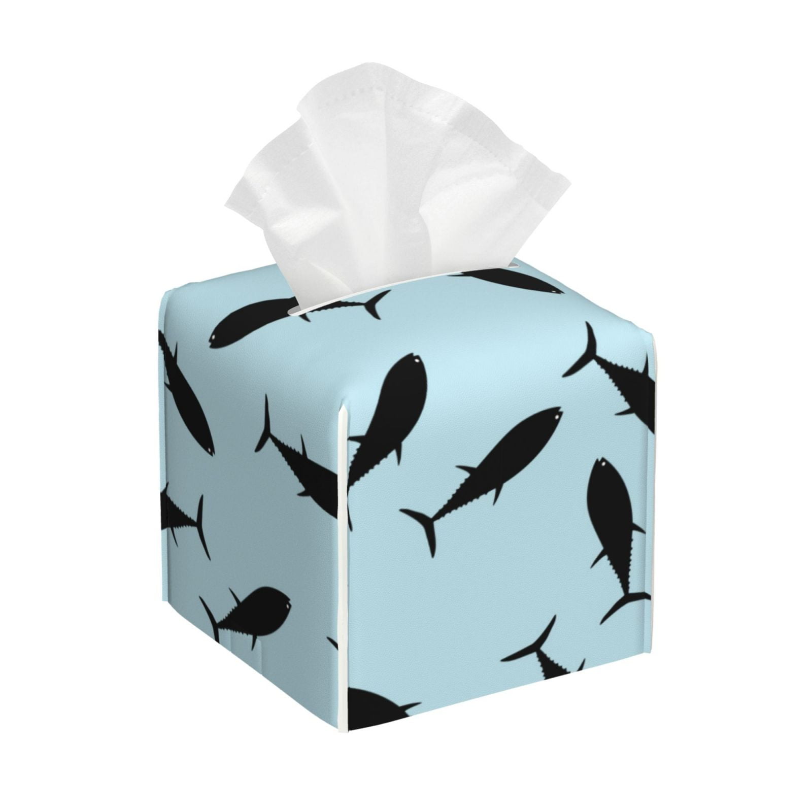 Tissue Box Cover, Black tuna fish Leather Tissue Box Holder - Tissue ...