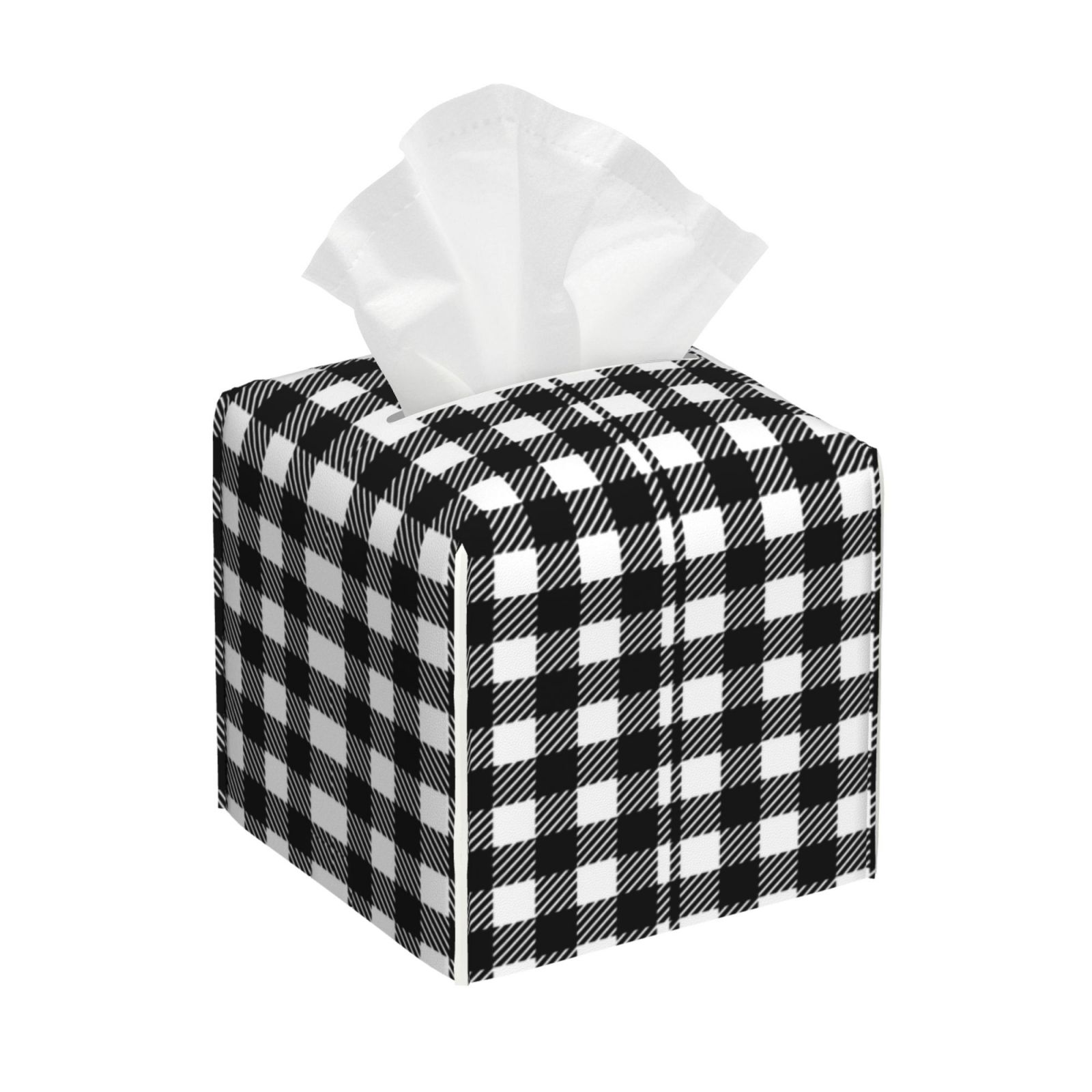 Tissue Box Cover, Black white Buffalo Plaid Leather Tissue Box Holder ...