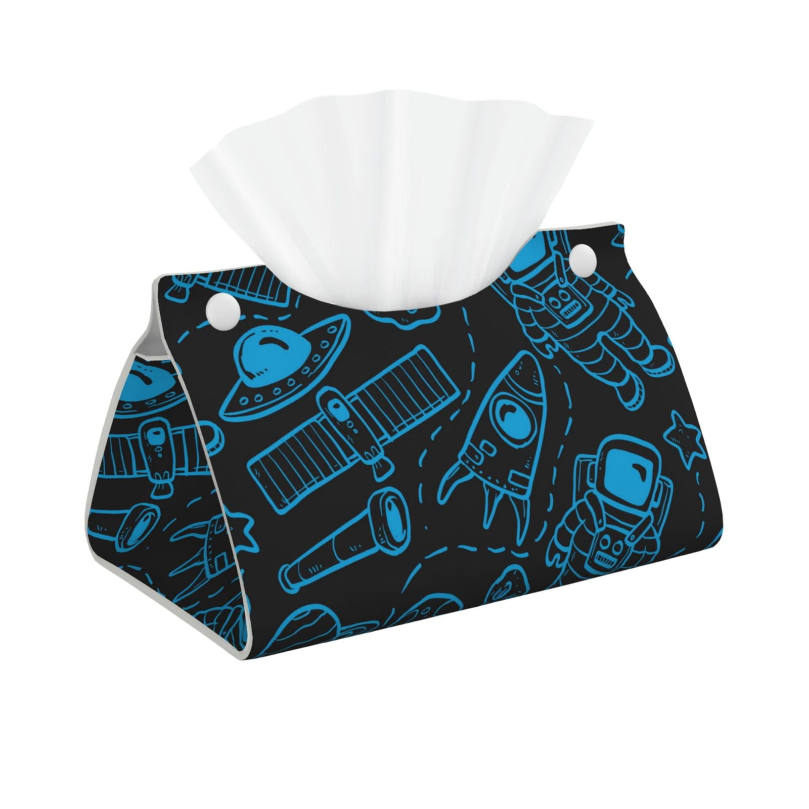 Tissue Box Cover, Blue Astronaut Space Doodles Rectangular Leather ...
