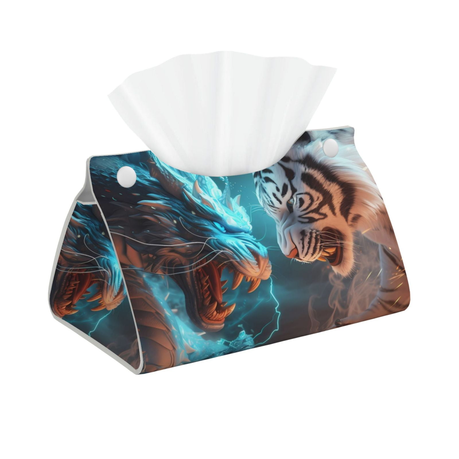 Tissue Box Cover, Blue Dragon and White Tiger Rectangular Leather ...
