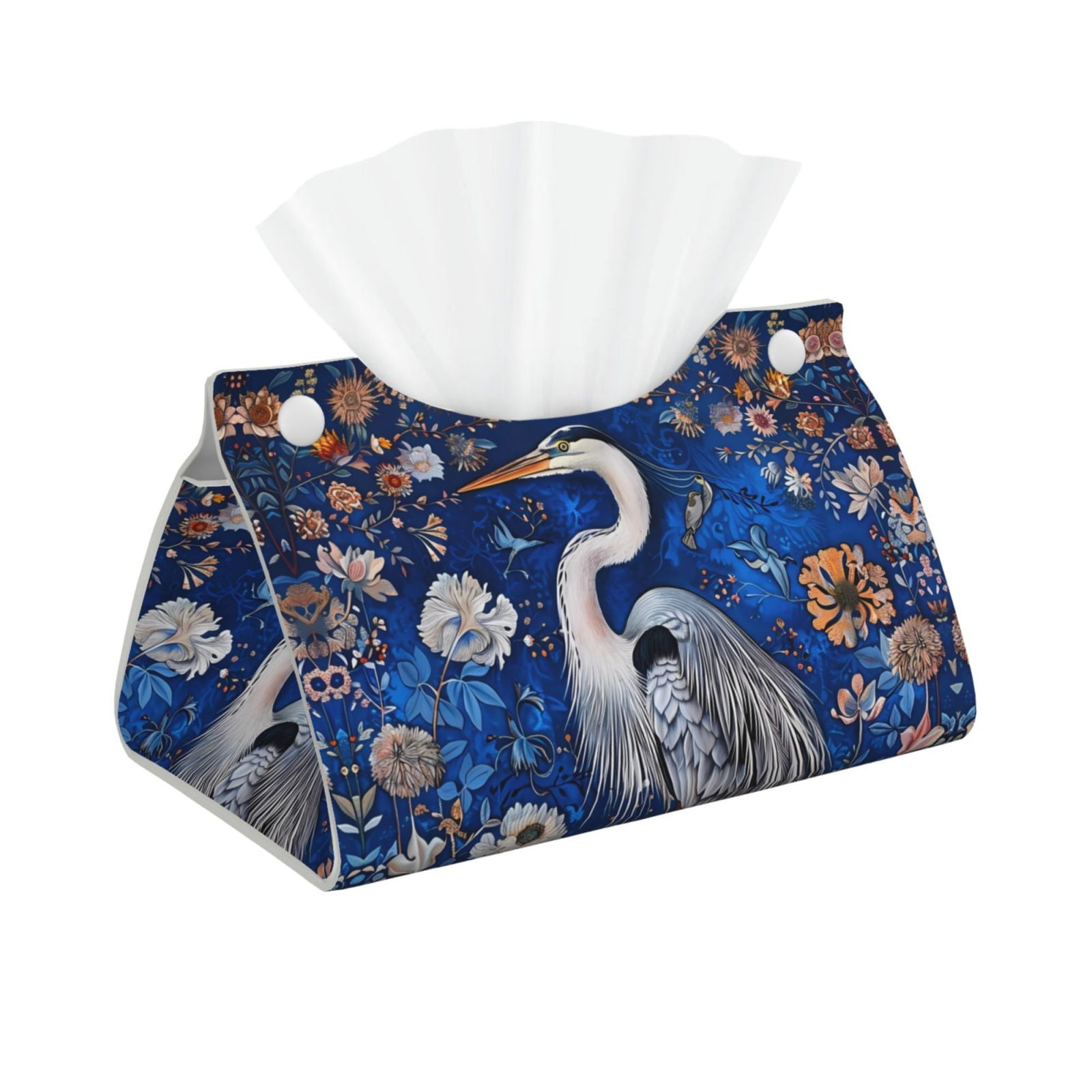 Tissue Box Cover, Blue Heron Floral Garden Leather Rectangular Tissue ...