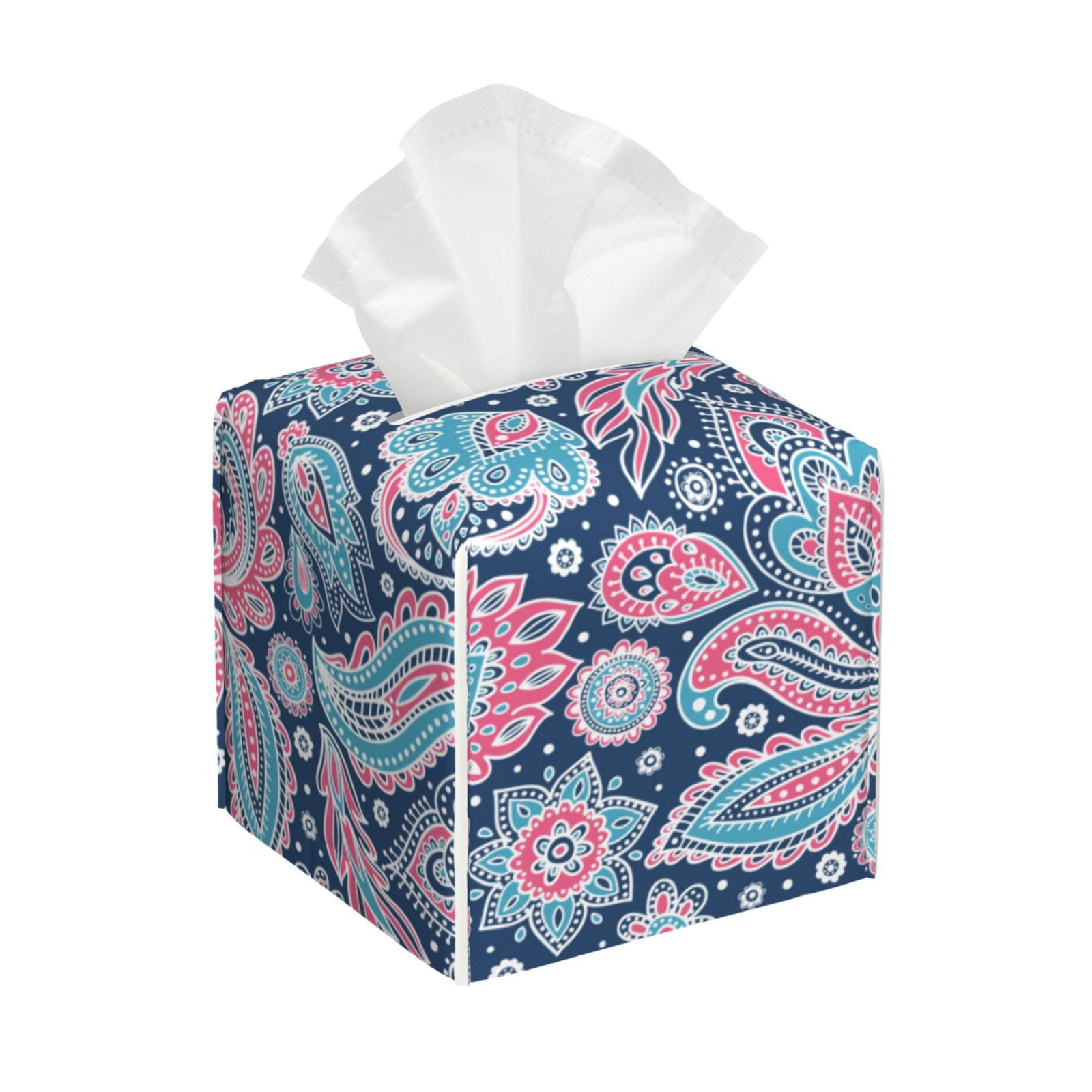 Tissue Box Cover Blue Pink Paisley Tissues Boxes Holder Organizer ...