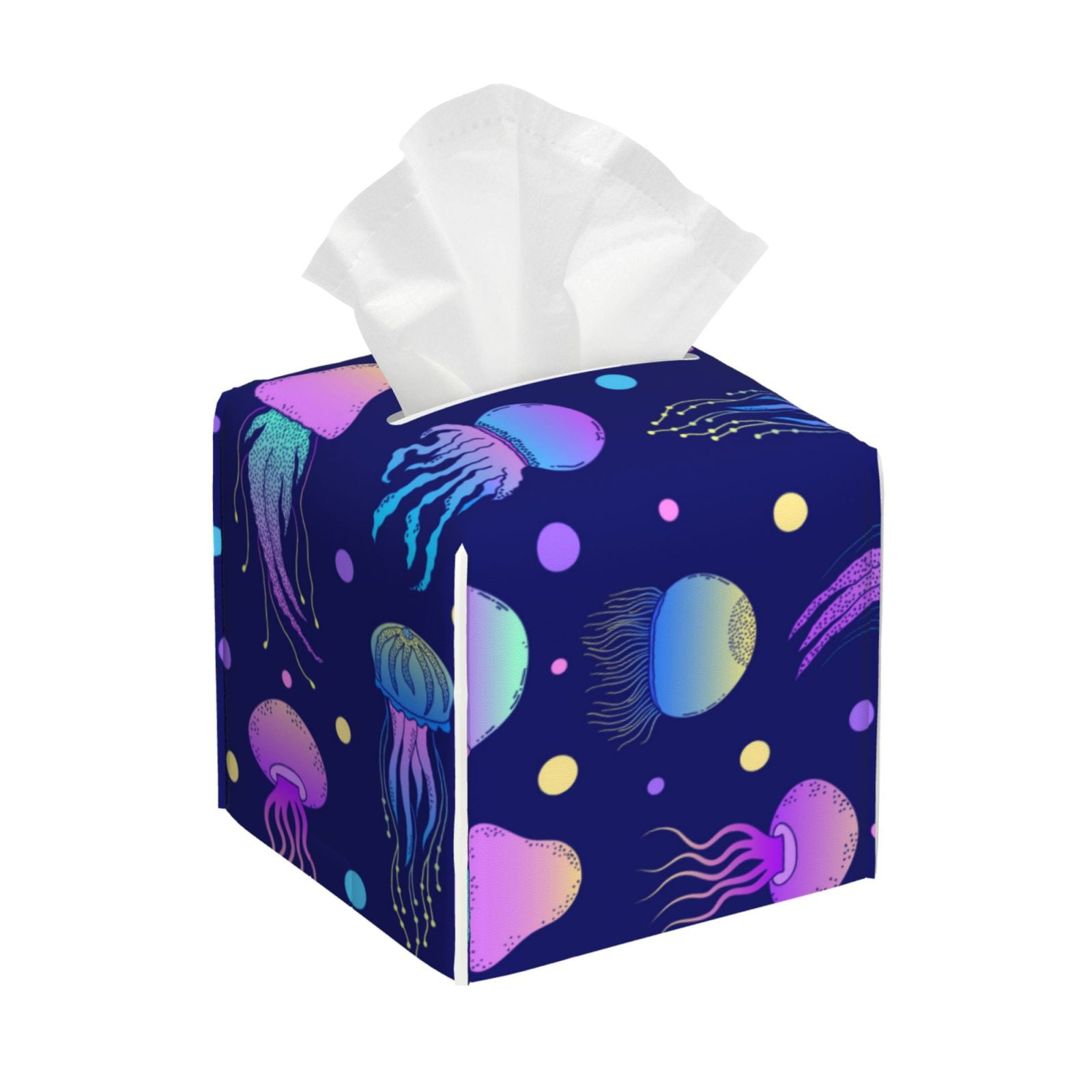 Tissue Box Cover, Blue Purple Jellyfish Leather Tissue Box Holder ...