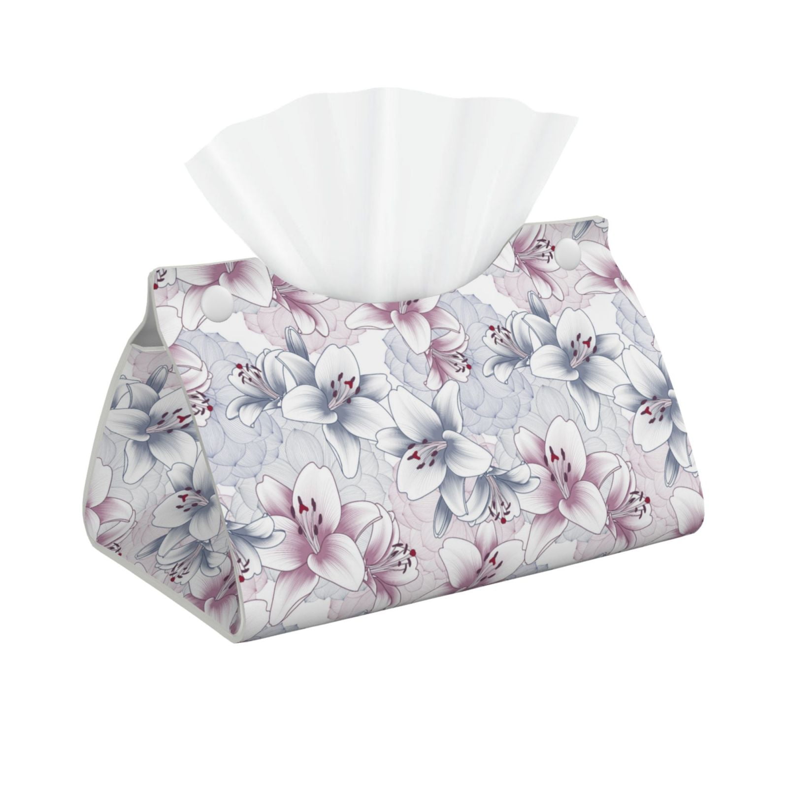 Tissue Box Cover, Blue Purple Lilies Flowers Leather Rectangular Tissue ...