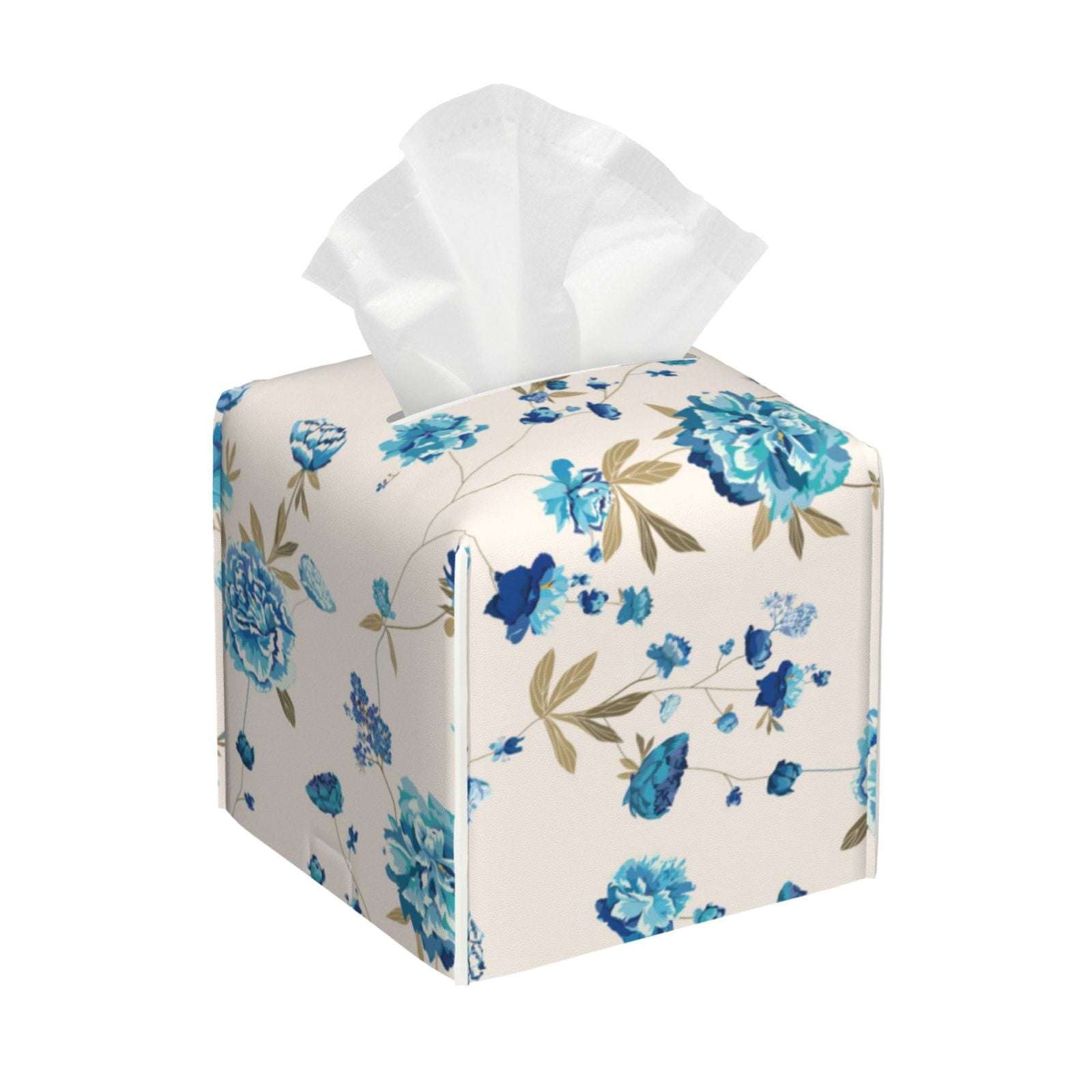 Tissue Box Cover, Blue Rose Flowers Leather Tissue Box Holder - Tissue ...