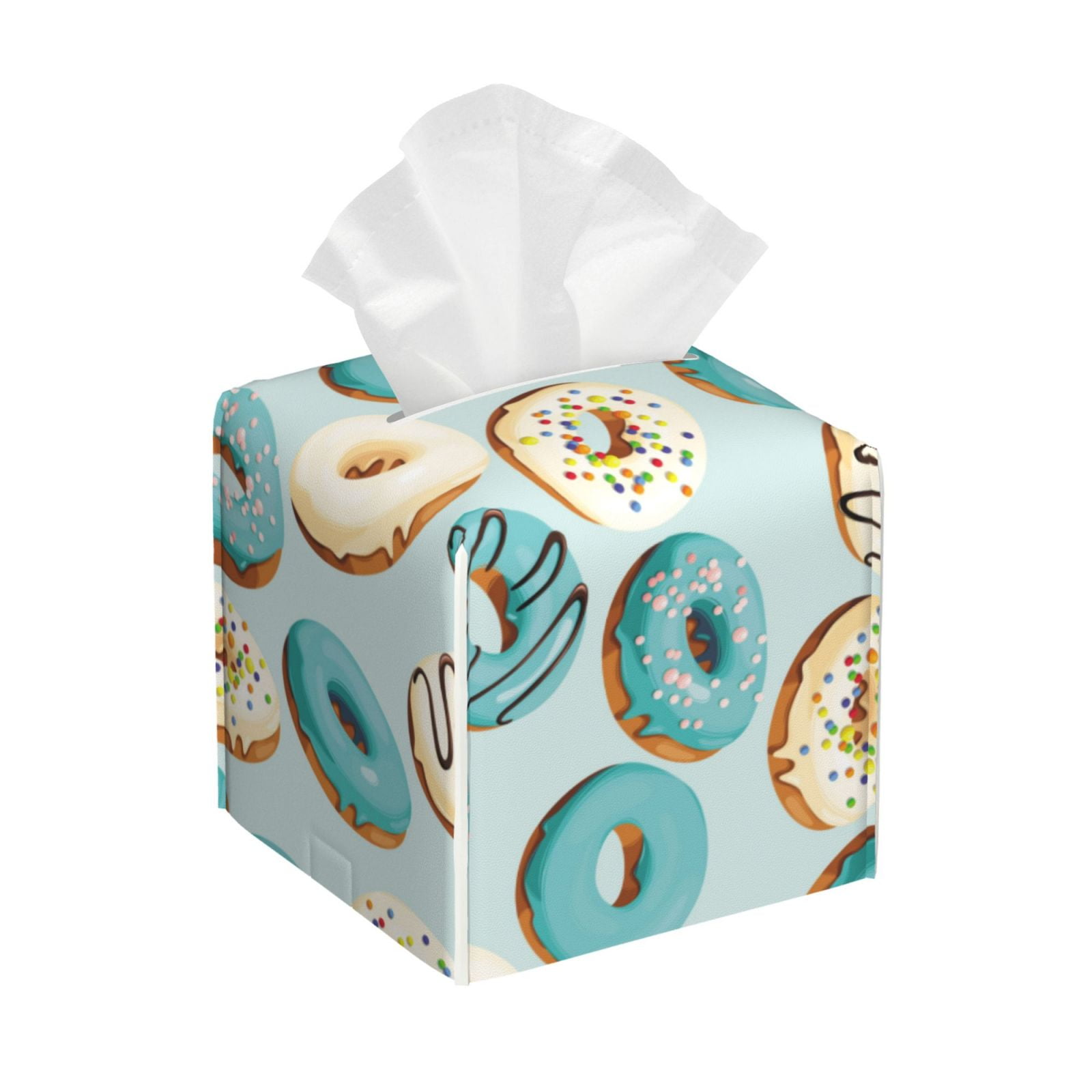 Tissue Box Cover, Blue White Donut Print Leather Tissue Box Holder ...