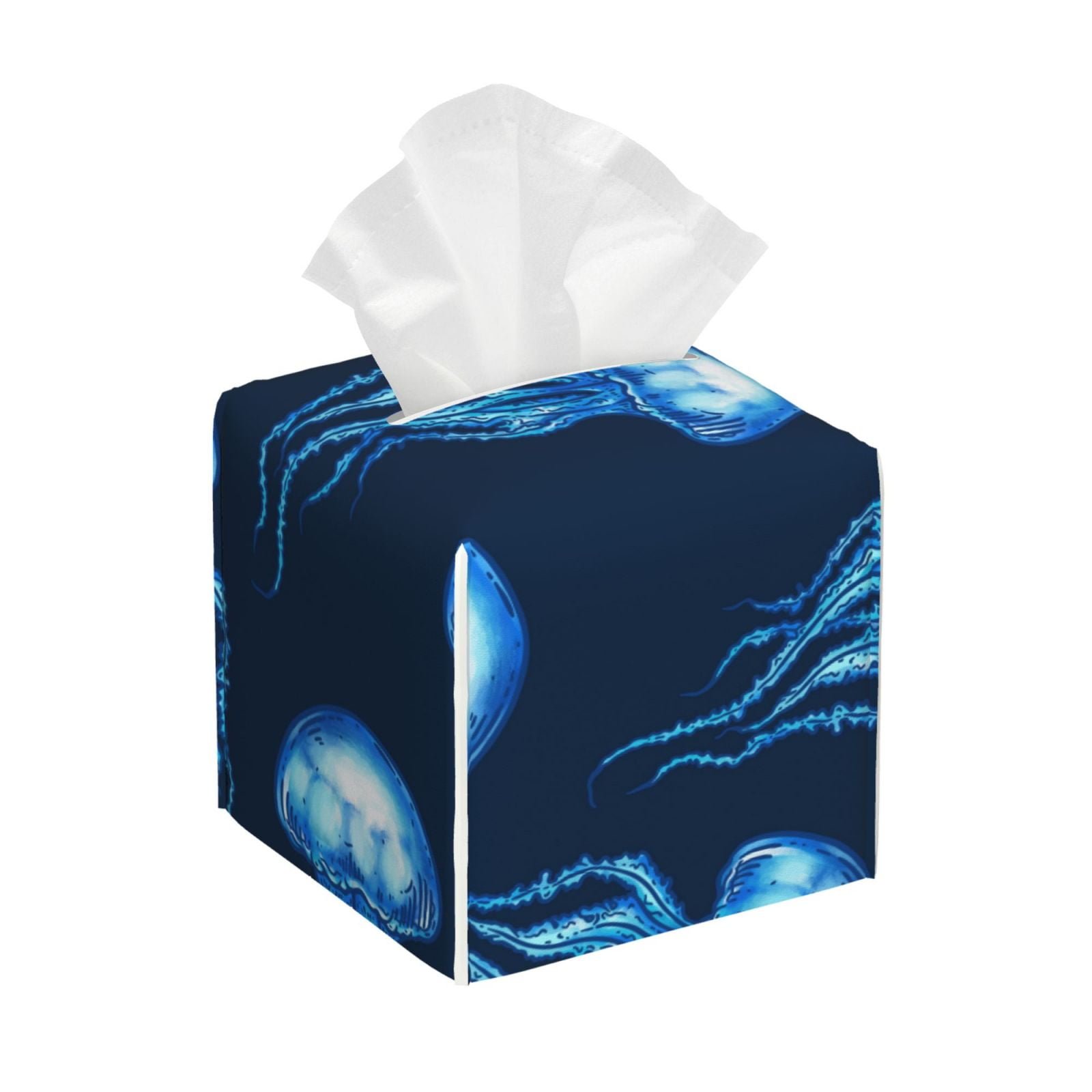 Tissue Box Cover, Blue White Jellyfish Leather Tissue Box Holder Square ...