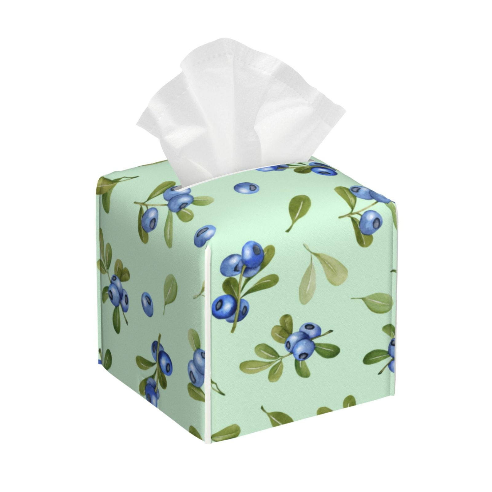 Tissue Box Cover, Blueberry berry Print Leather Tissue Box Holder ...
