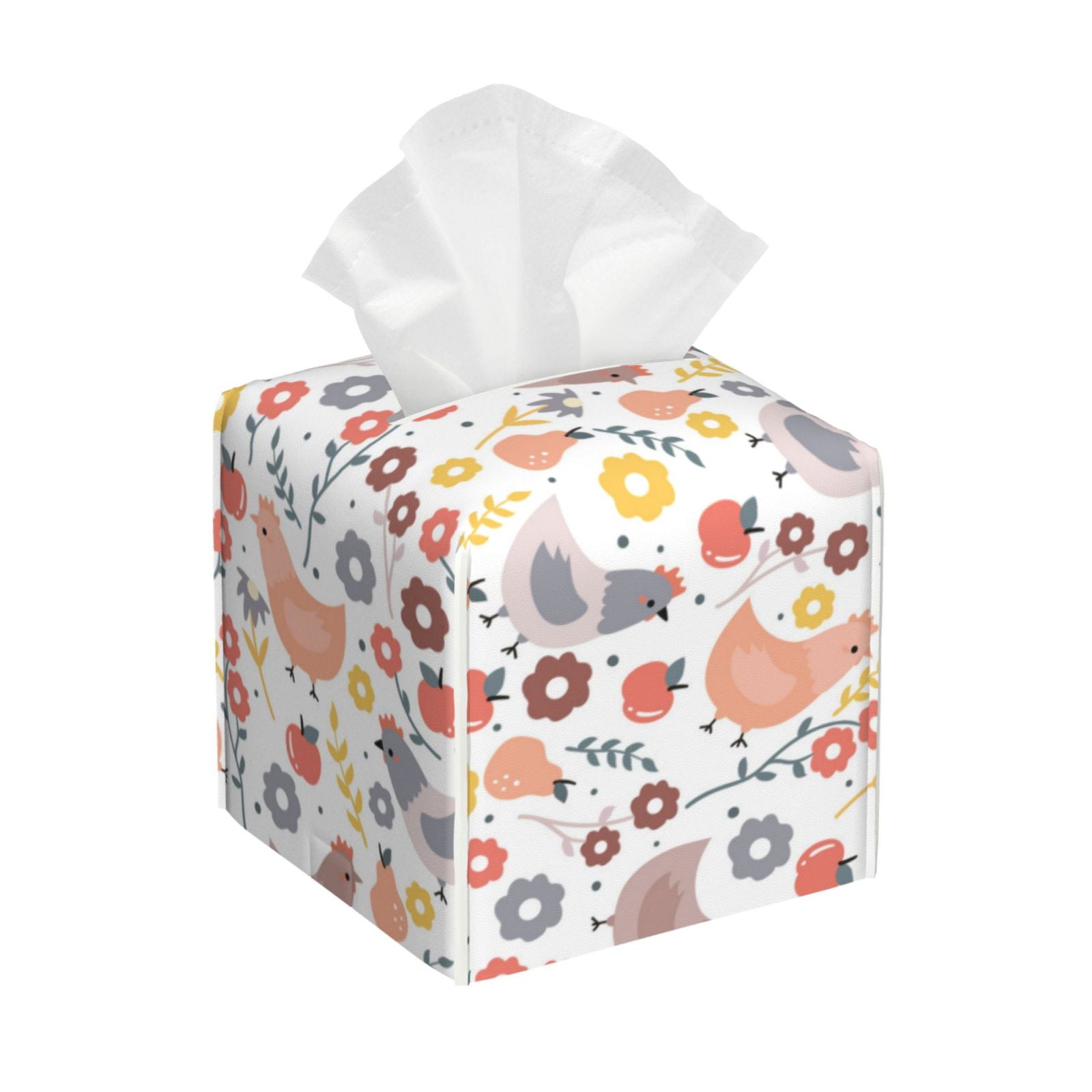 Tissue Box Cover, Bohemian Cute Chicken Flower Leather Tissue Box ...