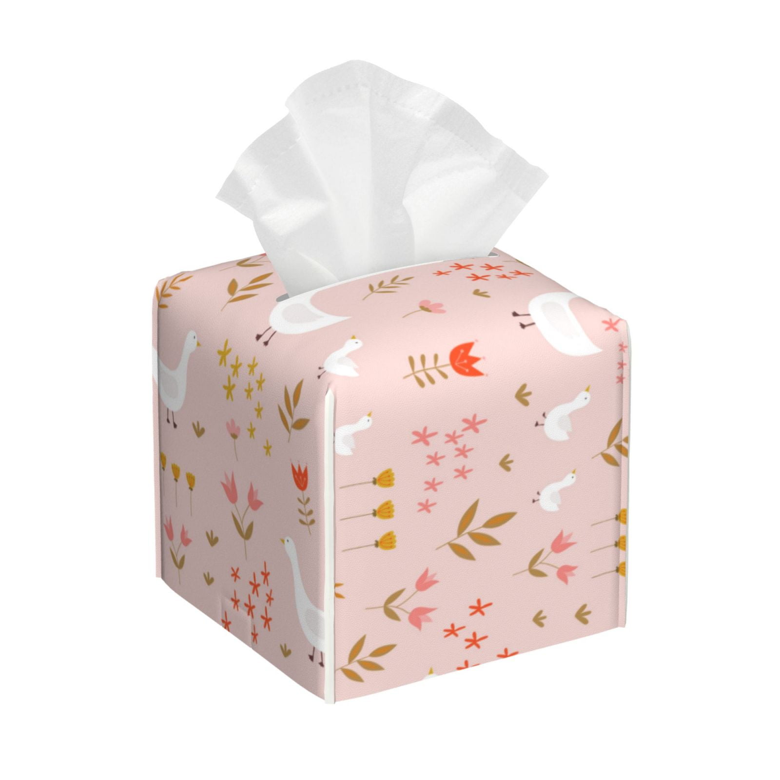 Tissue Box Cover, Bohemian Cute Duck Flower Leather Tissue Box Holder ...