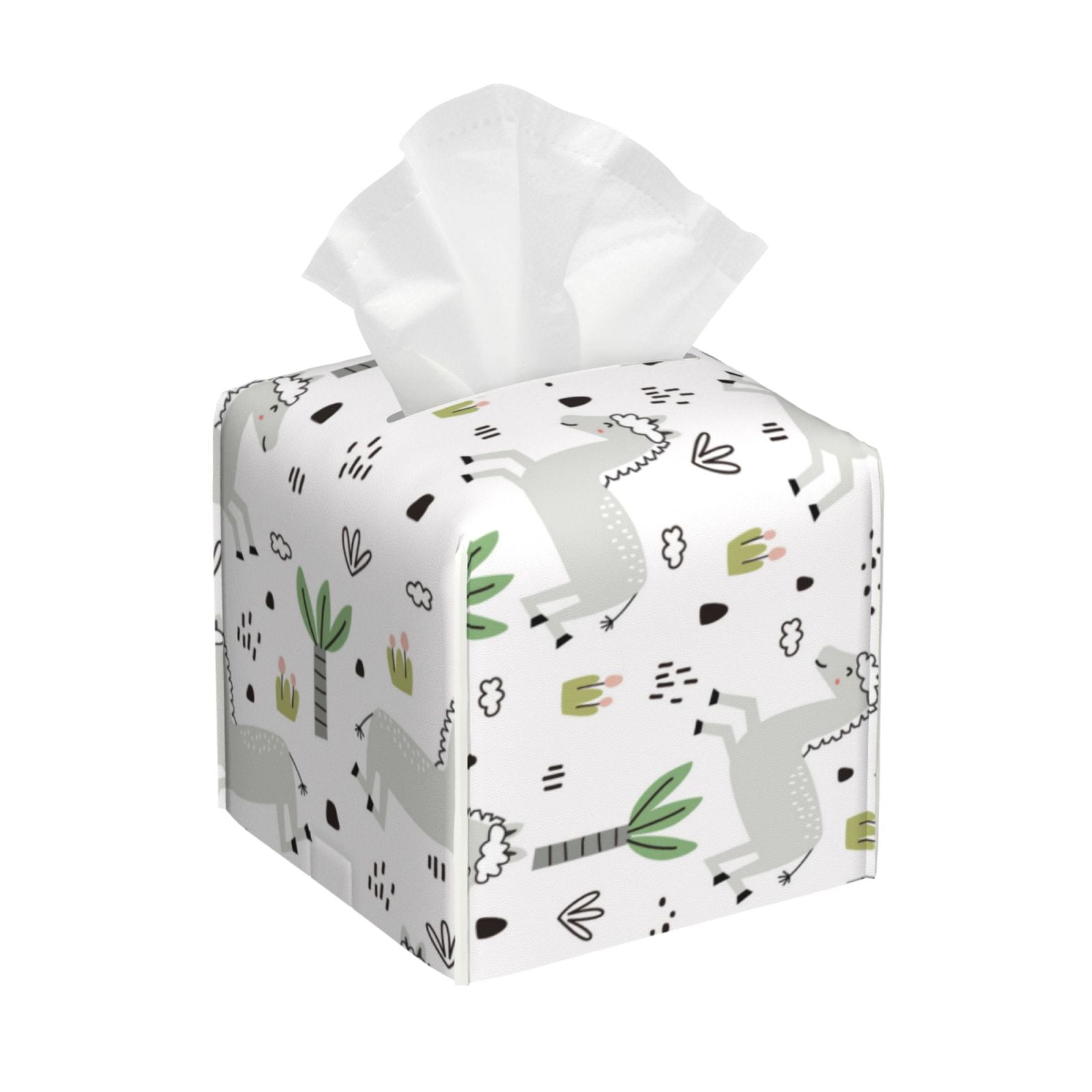 Tissue Box Cover, Bohemian Funny Cute Horse White Leather Tissue Box ...