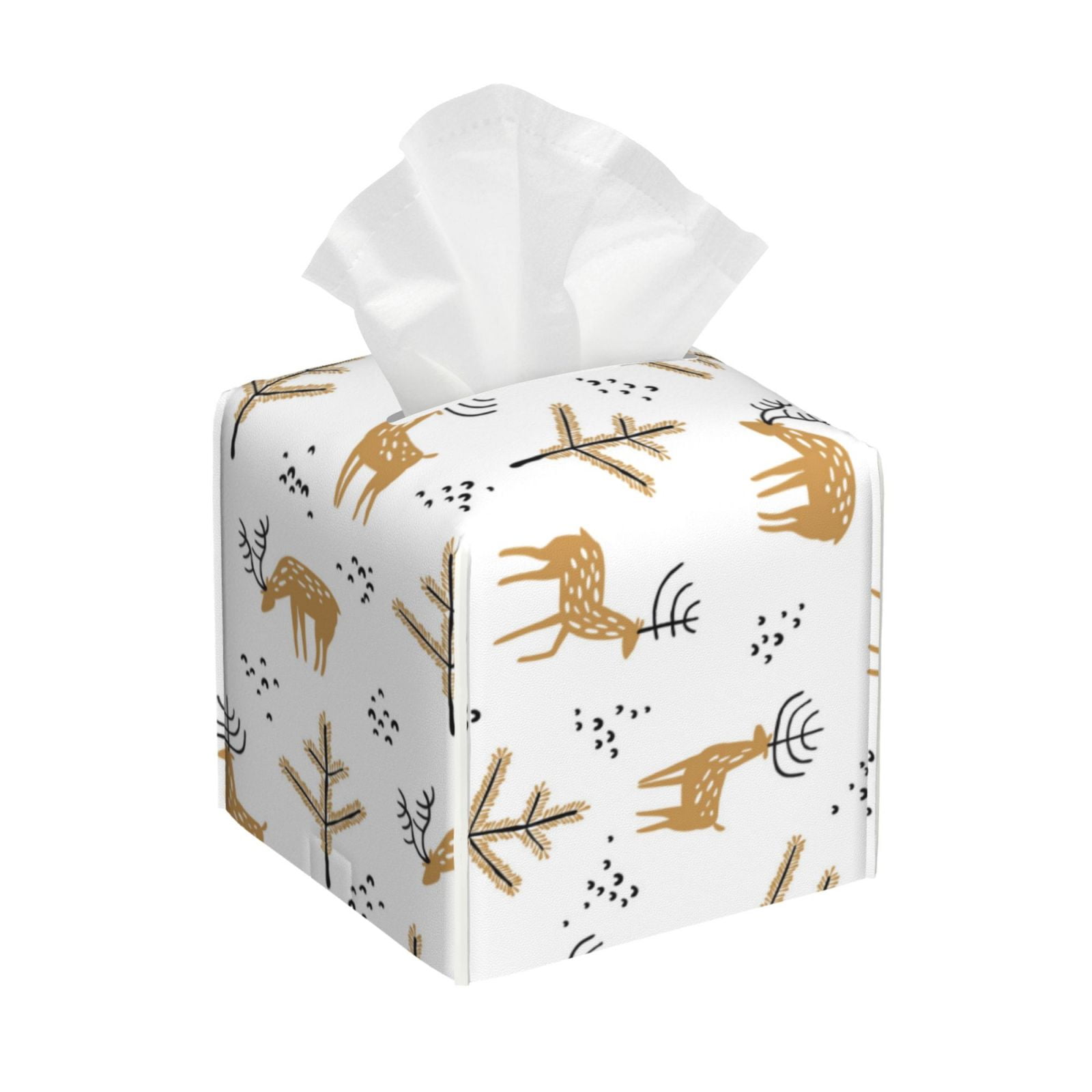 Tissue Box Cover, Bohemian Funny Deer Plant Leather Tissue Box Holder ...