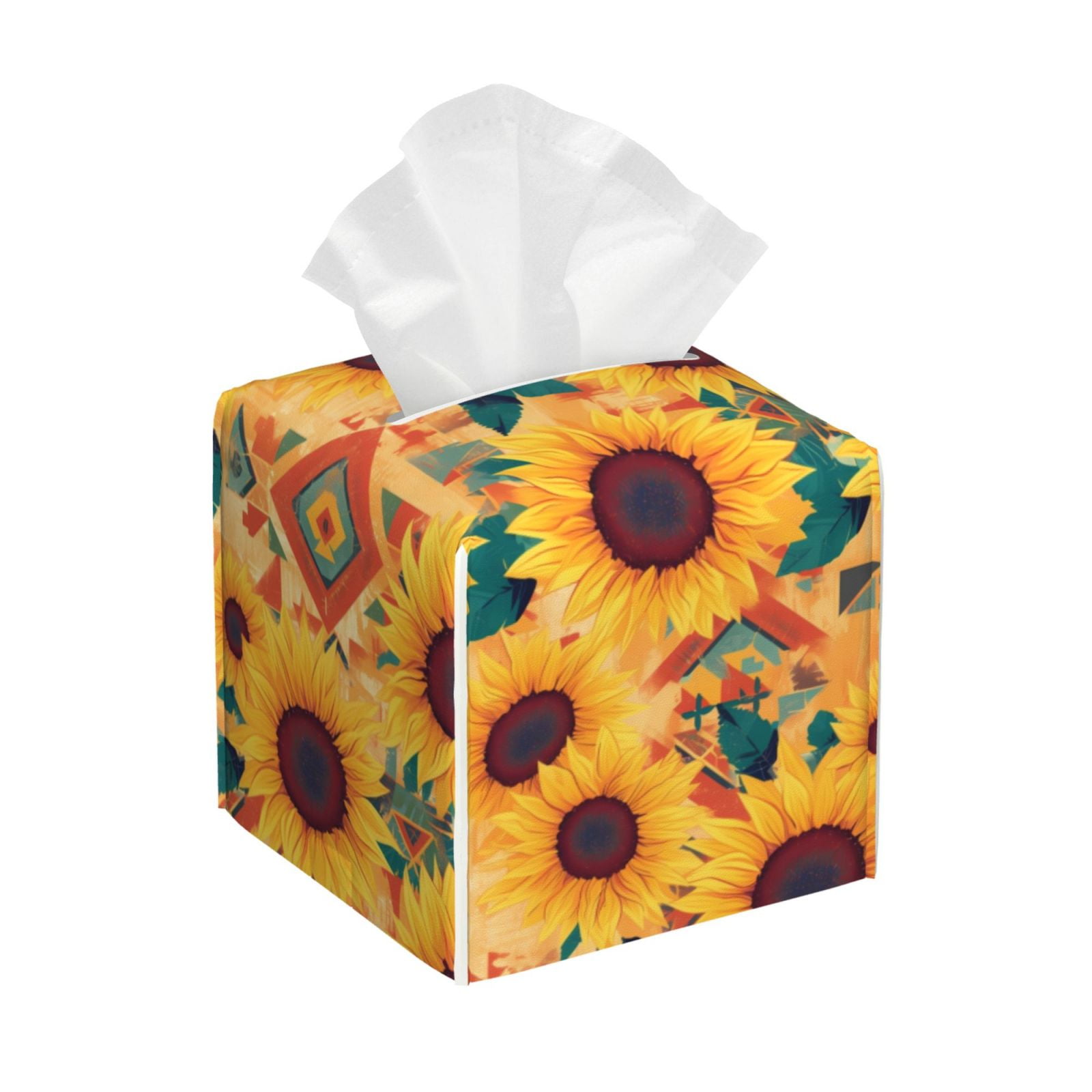 Tissue Box Cover, Bohemian Sunflower Leather Tissue Box Holder - Tissue ...