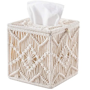 Mkono Boho Decor Metal Cube Woven Tissue Box Cover, Square Paper Holder ...