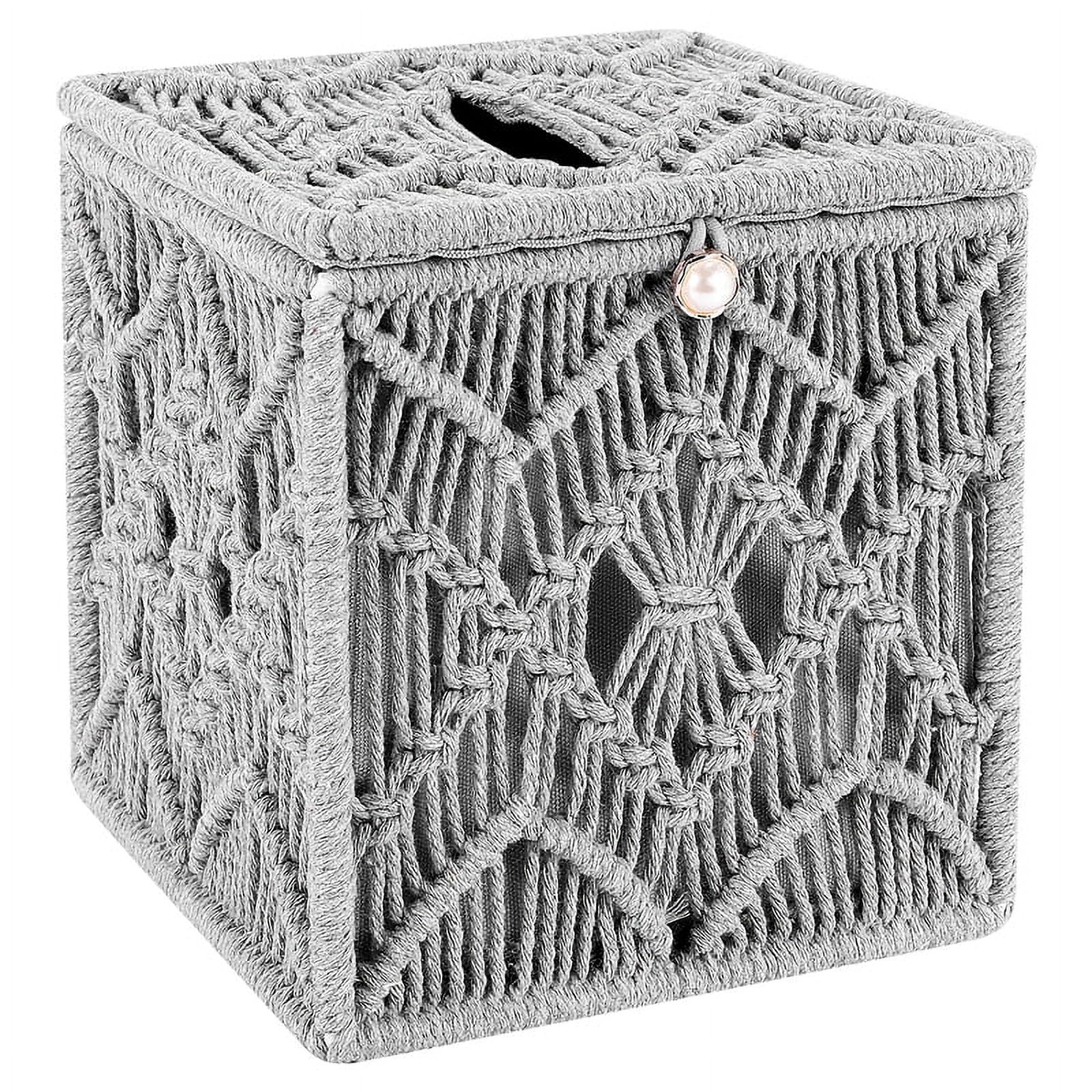 Tissue Box Cover Boho Decor Square Paper Tissue Holder with Bead Buckle ...