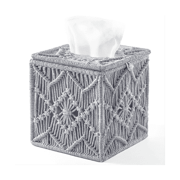 Mkono Boho Decor Metal Cube Woven Tissue Box Cover, Square Paper Holder ...