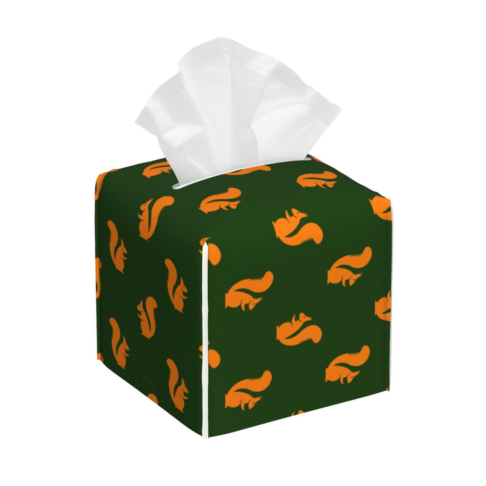 Tissue Box Cover, Bold Squirrel Silhouettes Leather Tissue Box Holder ...