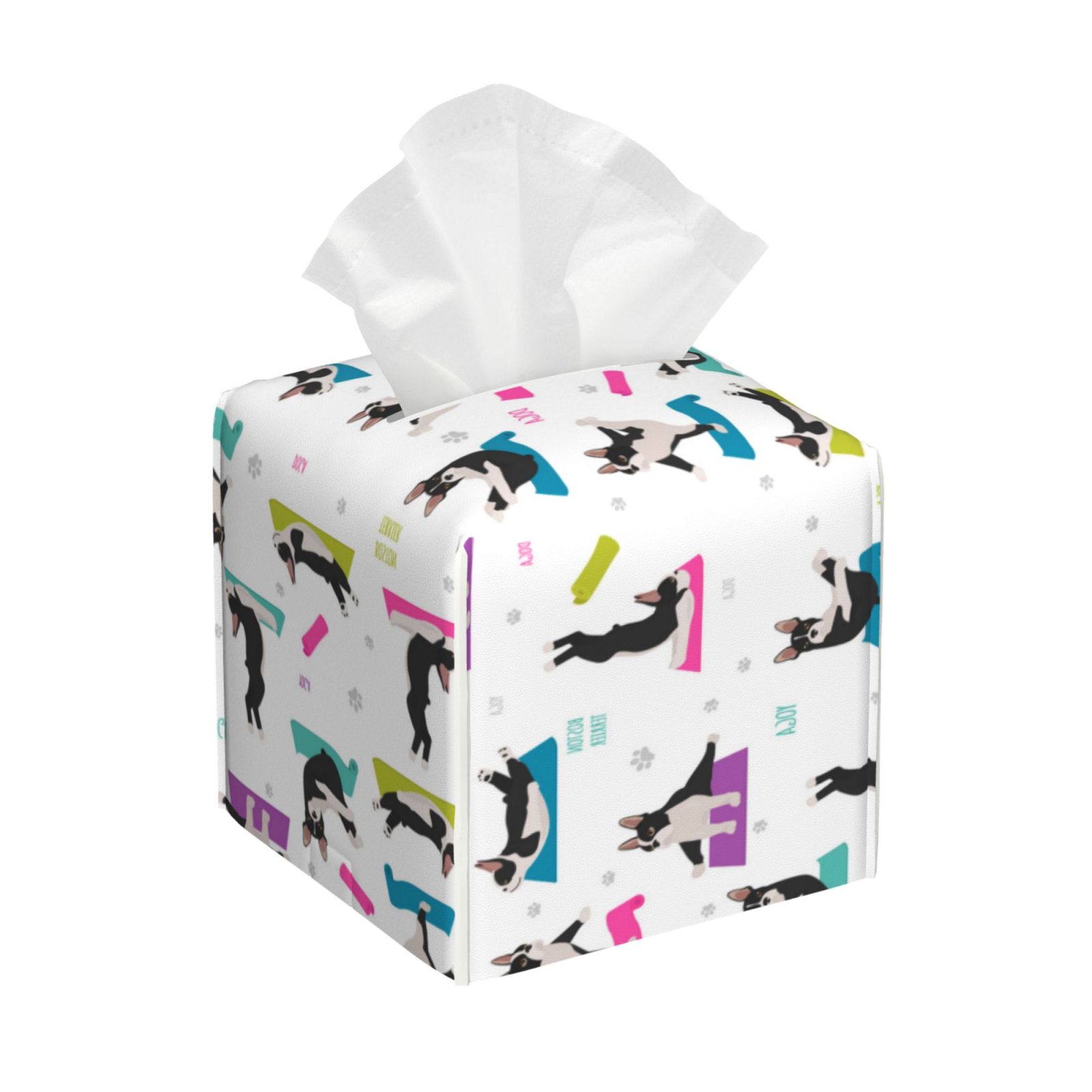 Tissue Box Cover, Boston terrier Yoga dogs funny Leather Tissue Box ...